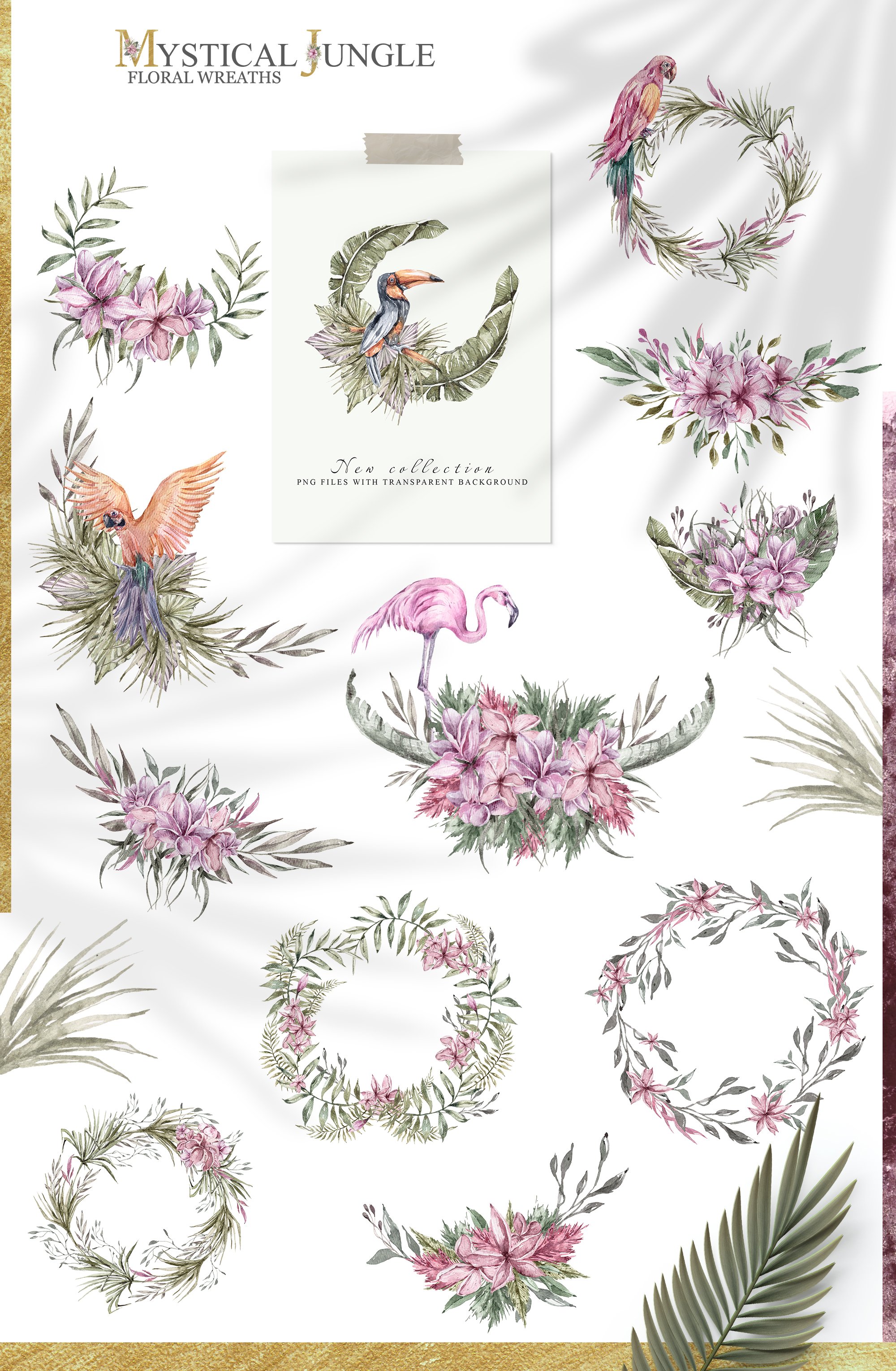 Watercolor tropical floral clipart set - 200 png files