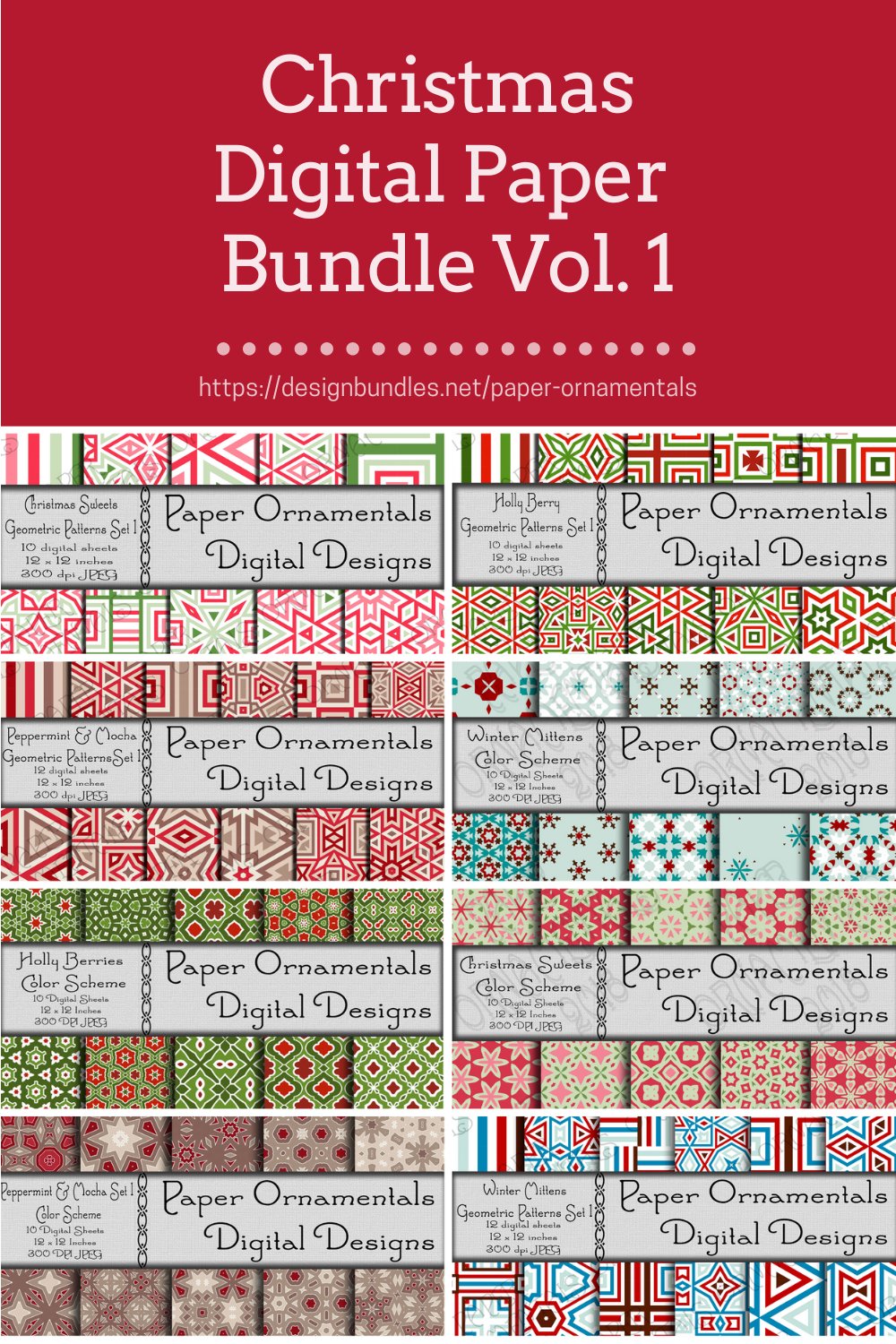Christmas Digital Paper Bundle Set 1, Holiday Color Patterns