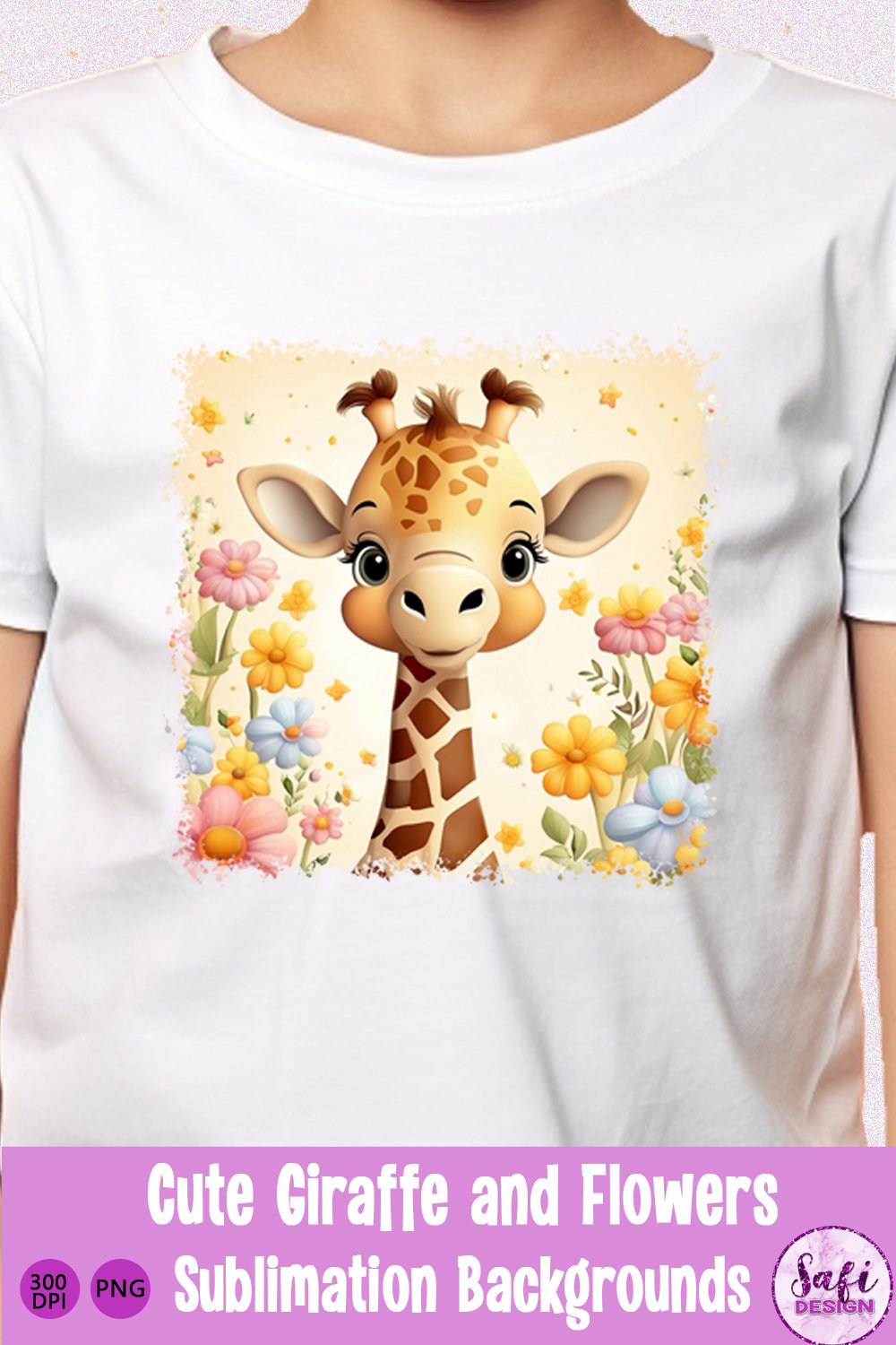 Cute Giraffe and Flowers Sublimation Background