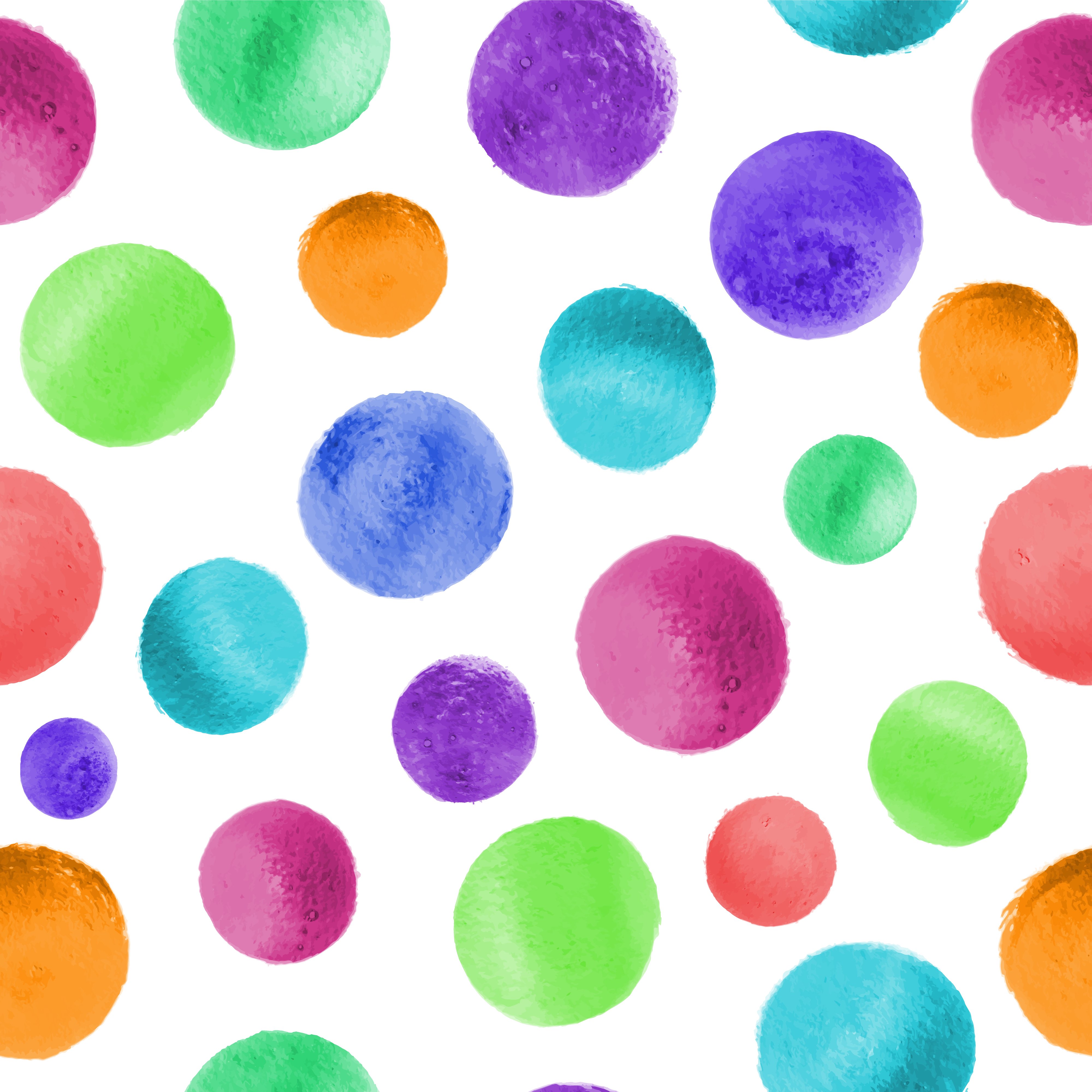 Set of watercolor circles and seamless pattern.