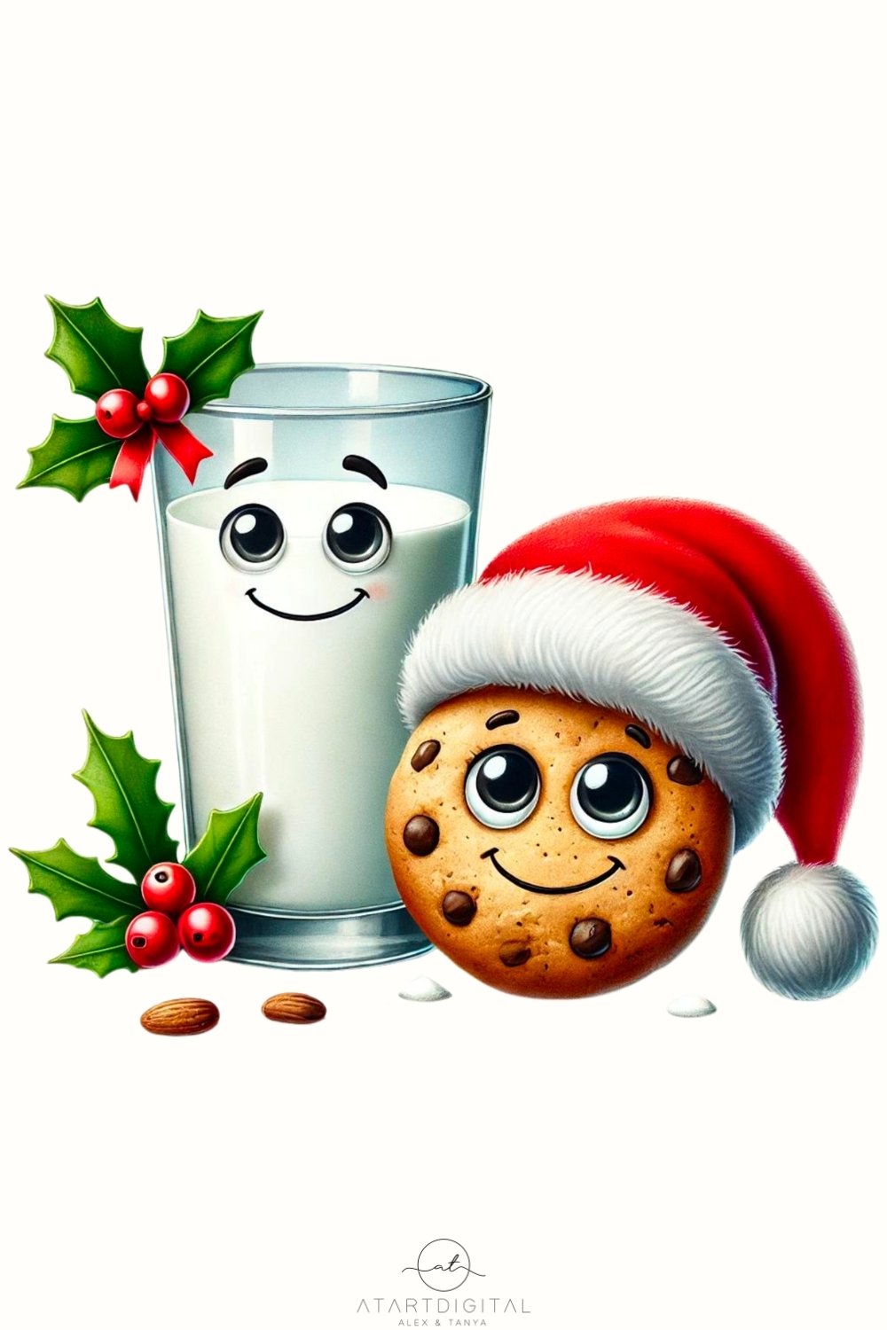 Kawaii Milk and Cookie PNG, Best Friend Christmas Sublimatio