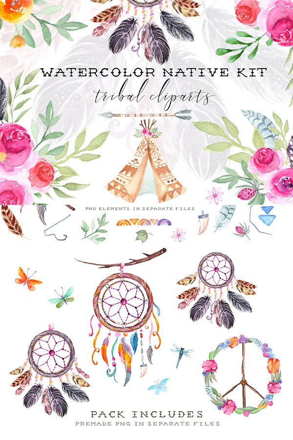 Watercolor Cliparts Native Kit