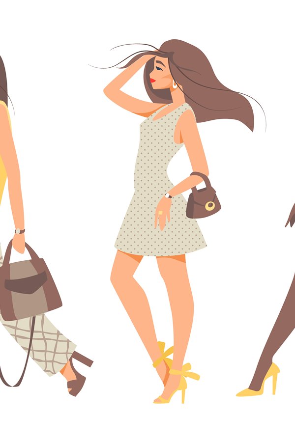 Trendy women. Cartoon stylish girl characters wearing stylis