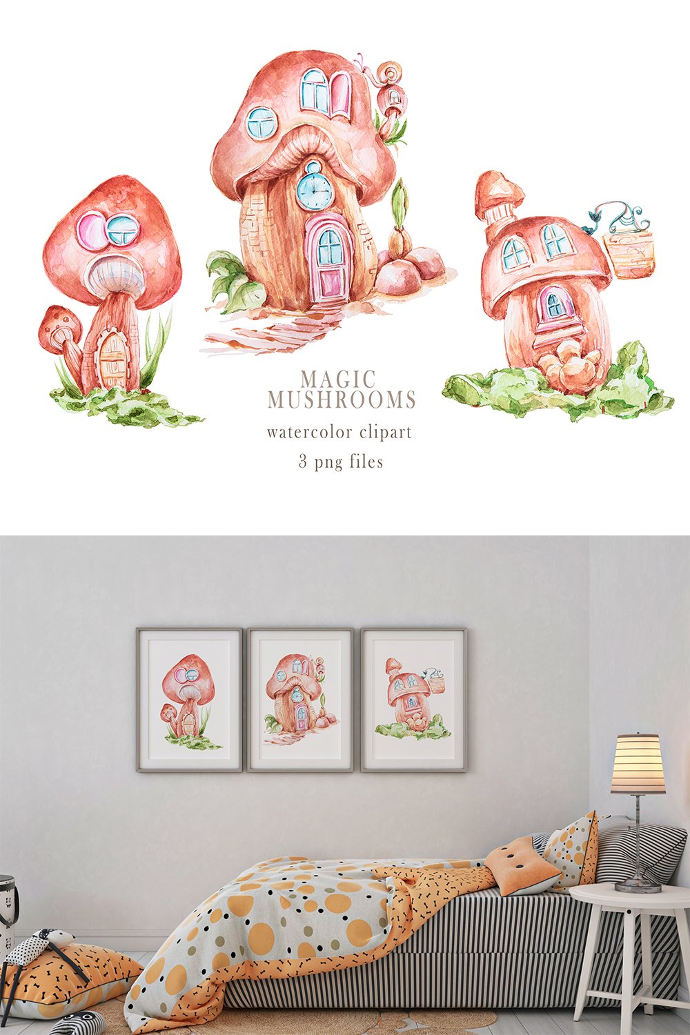 Watercolor mushroom house sublimation
