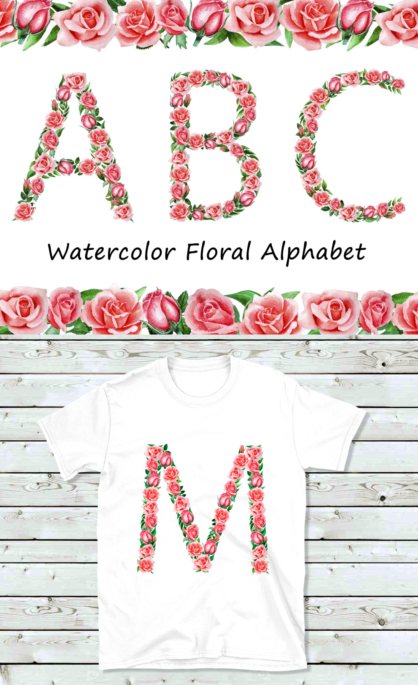 Rose Pink Alphabet for Sublimation, watercolor png