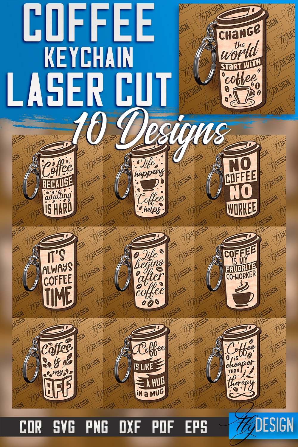 Coffee Keychain Laser Cut|Coffee Cup Woodeen Keychain Design