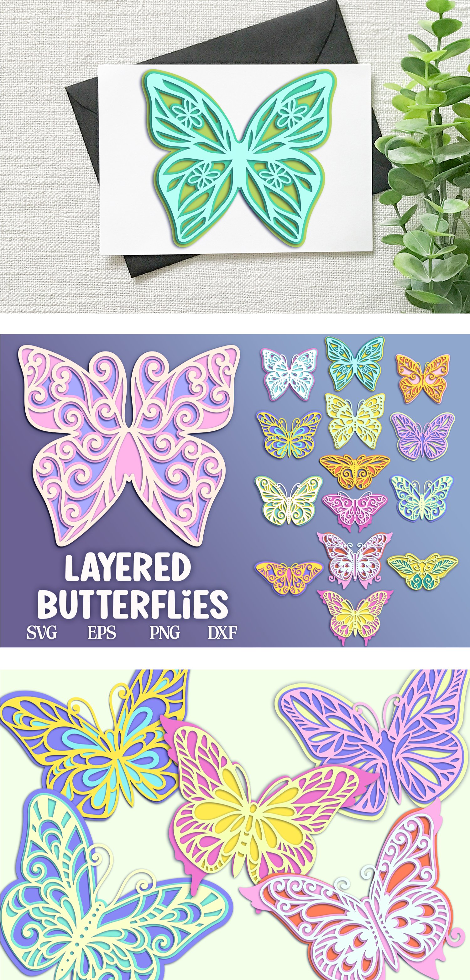 Layered Butterflies Bundle 15 papercut items