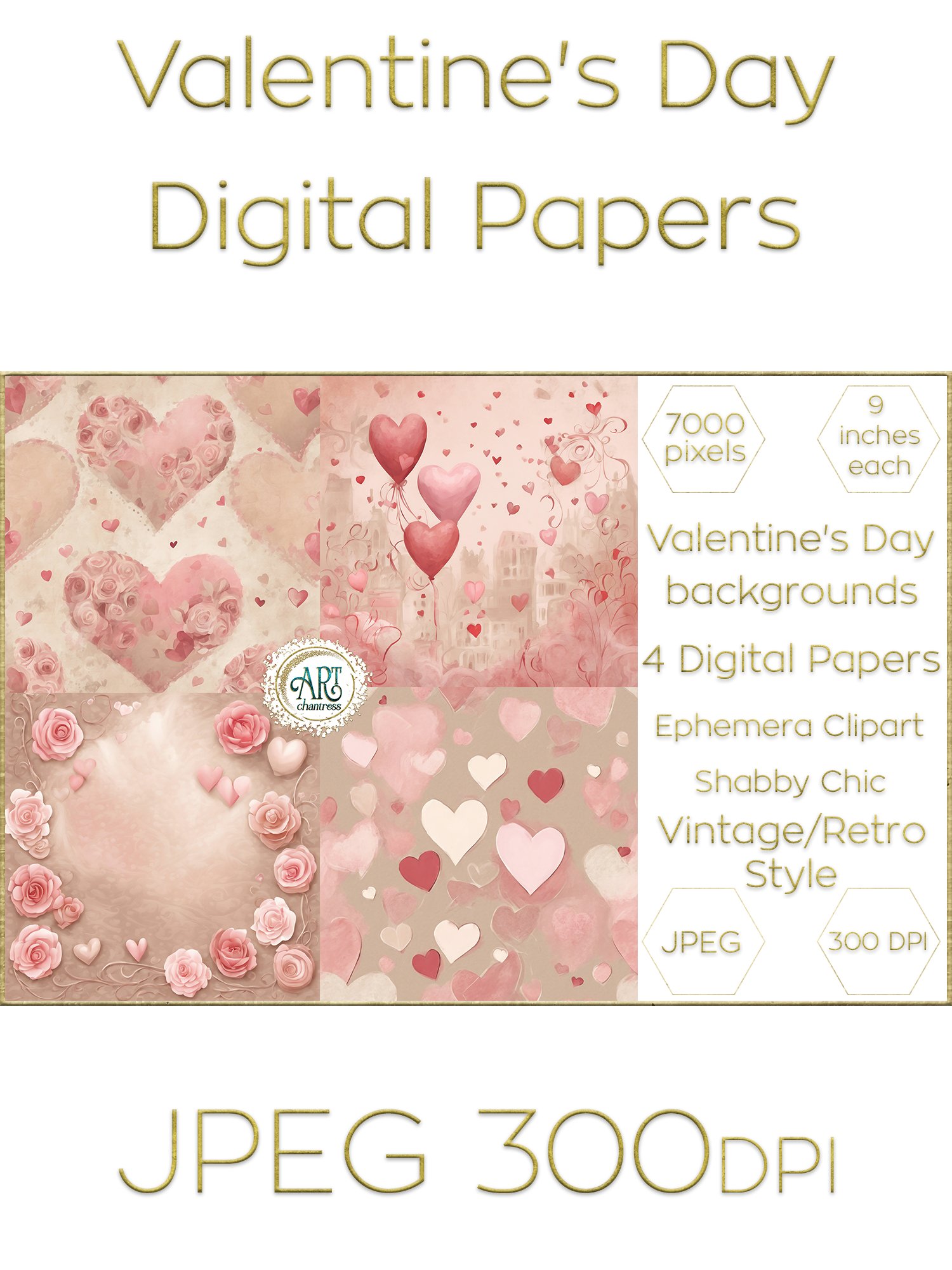 Vintage Valentines Day Digital Papers Shabby Chic (3008451)