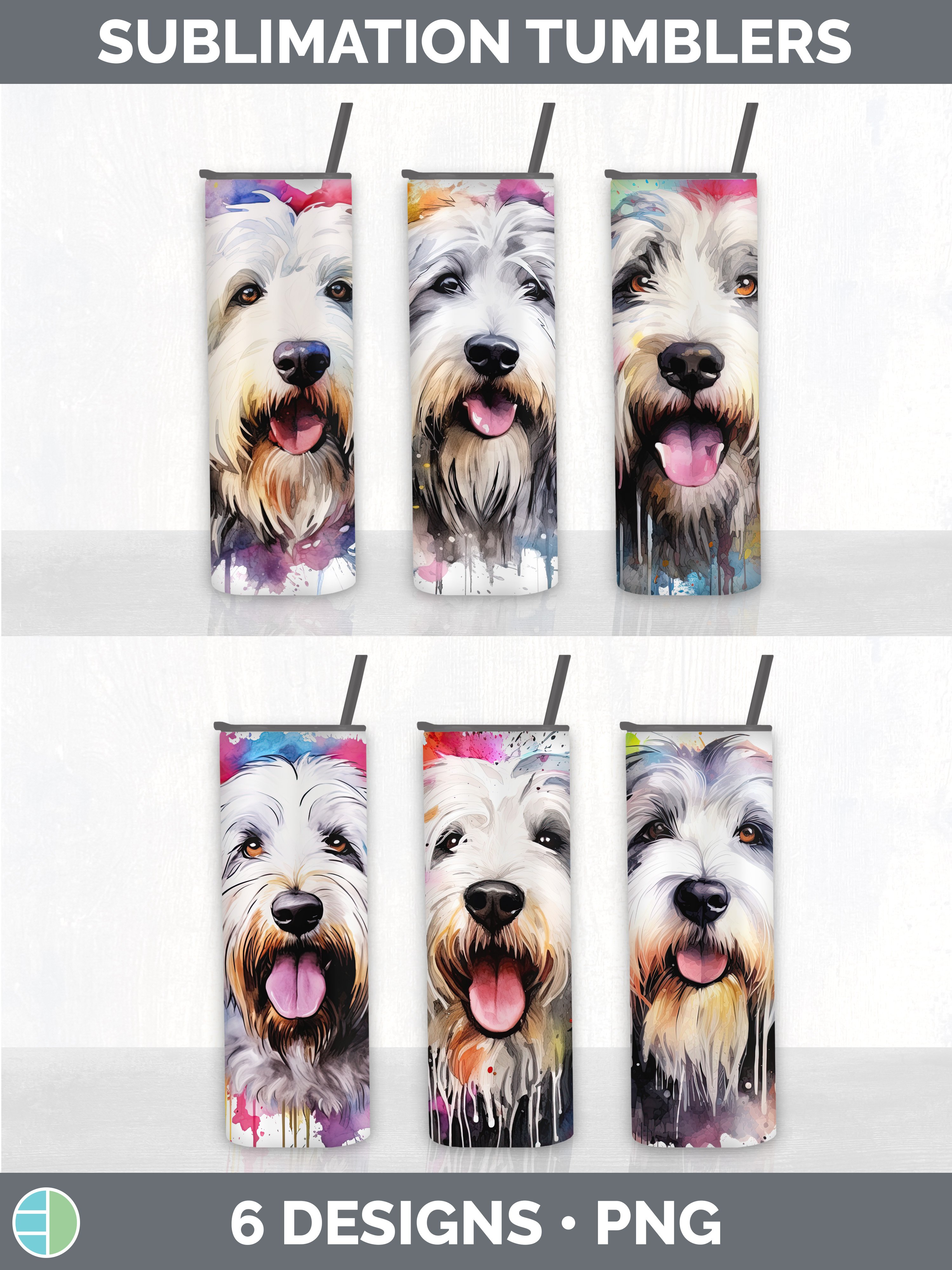 Splat Rainbow Sheepdog Dog Tumbler | Sublimation 20 oz Skinn