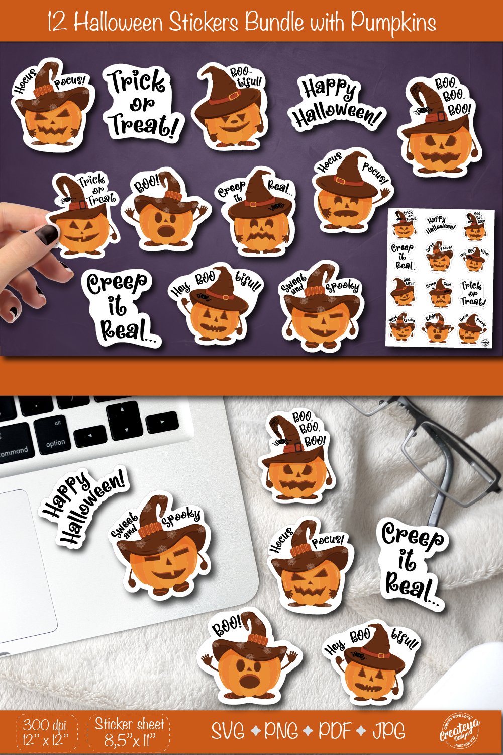 Halloween stickers bundle. Pumpkin Stickers Pack. Funny
