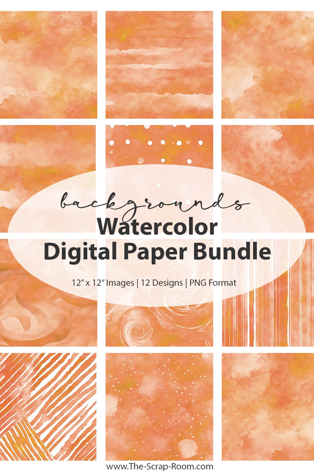Digital Paper, printable paper bundle: Orange Watercolors