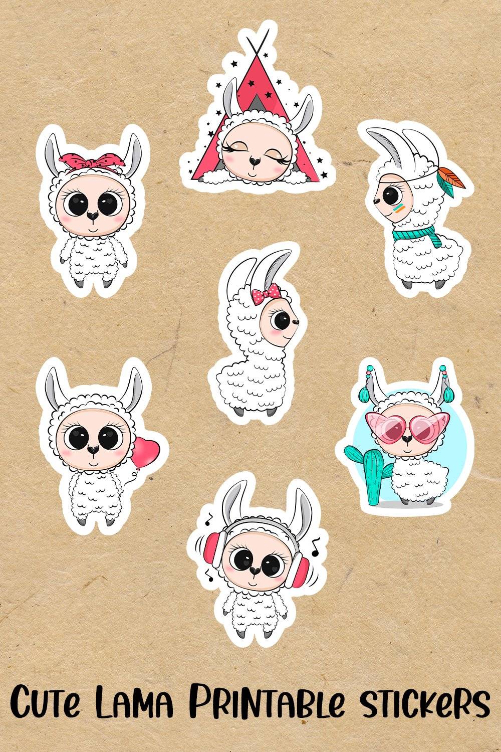 Cute lama printable stickers. PNG, JPG. (2097310)