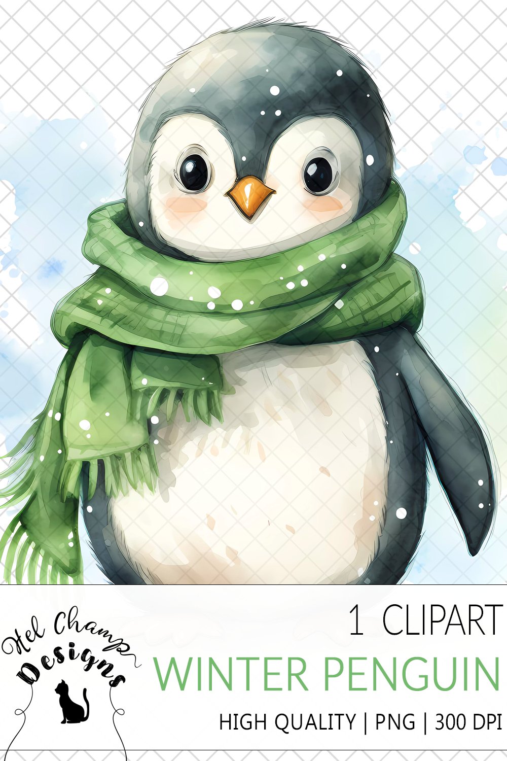 Winter penguin green scarf transparent clipart