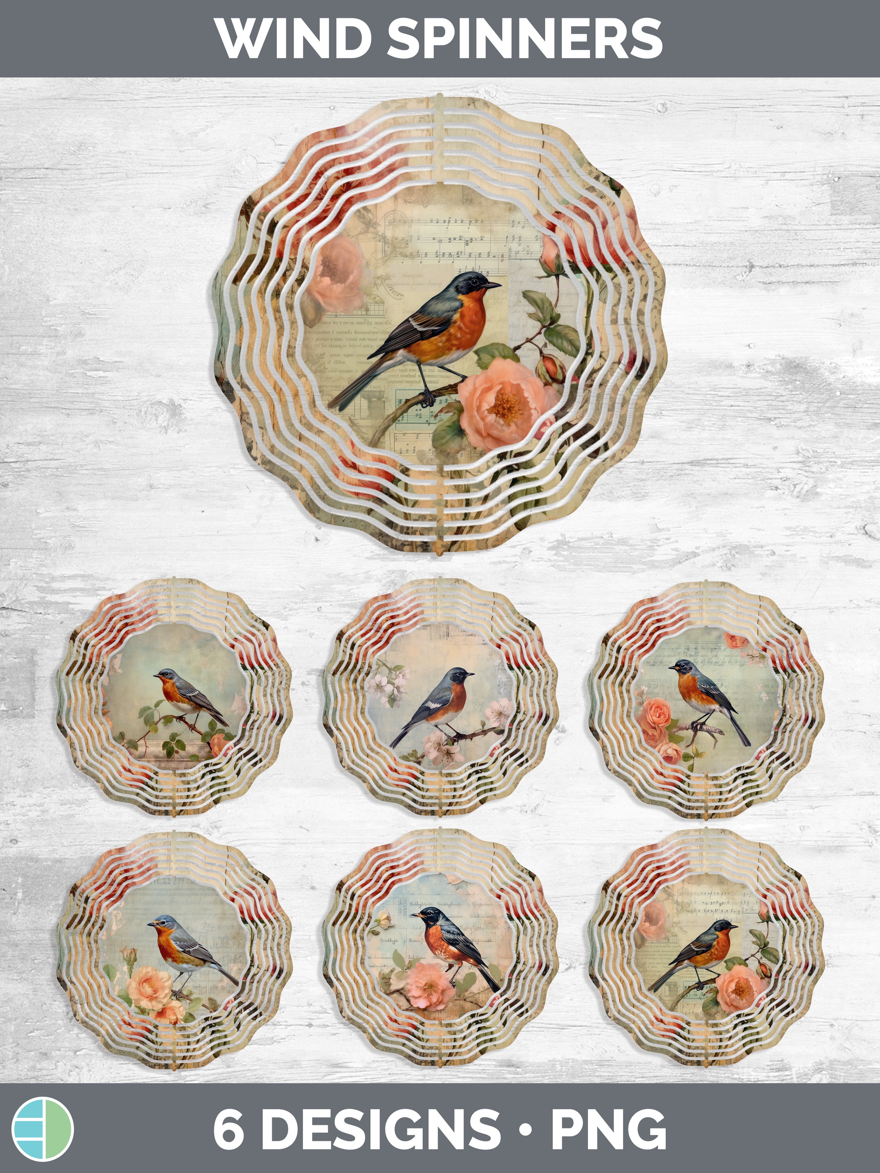 Vintage American Robin Birds Wind Spinner | Sublimation Spin