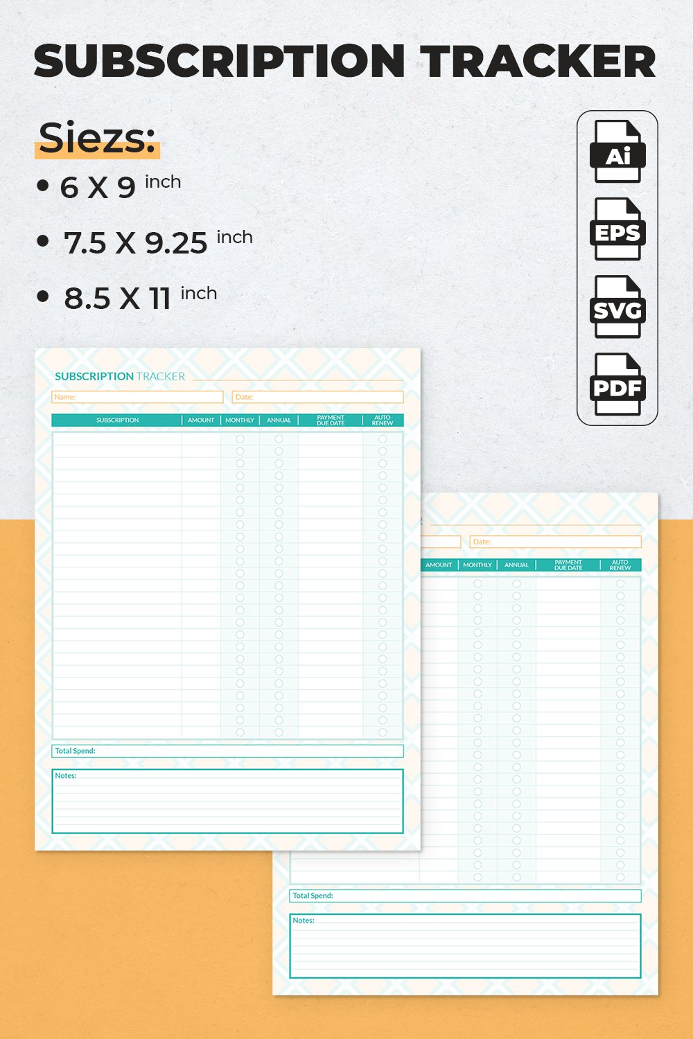 Subscription Tracker | Planner Template