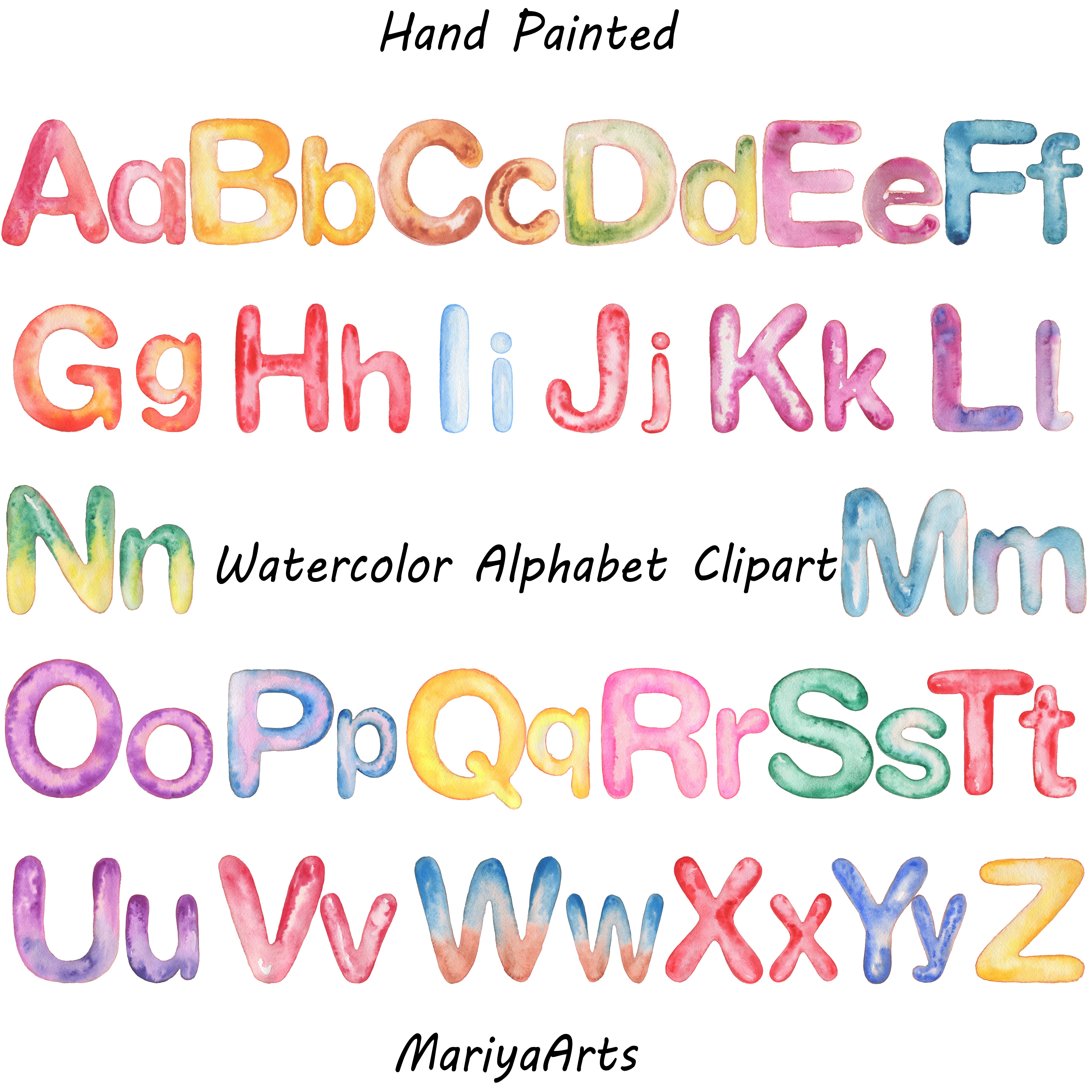 Letters Alphabet Watercolor lettering Rainbow Colors