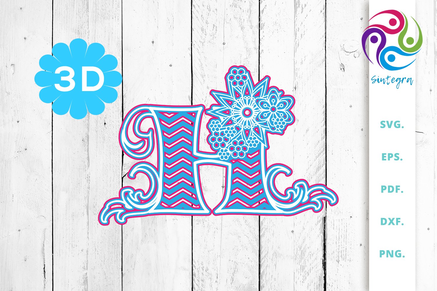 3D Multilayer Floral Chevron Letter H , SVG Cut File