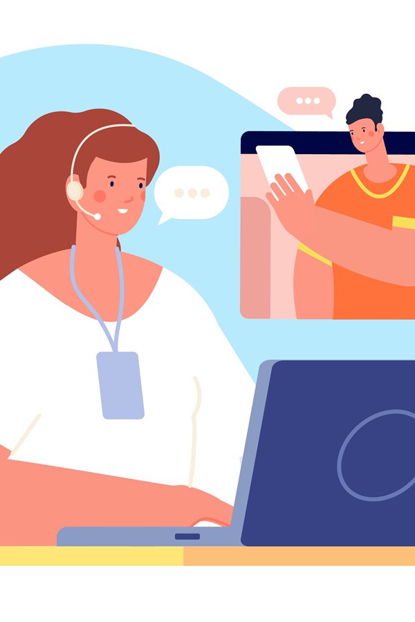 Online assistant. Person service, all day helping customer.