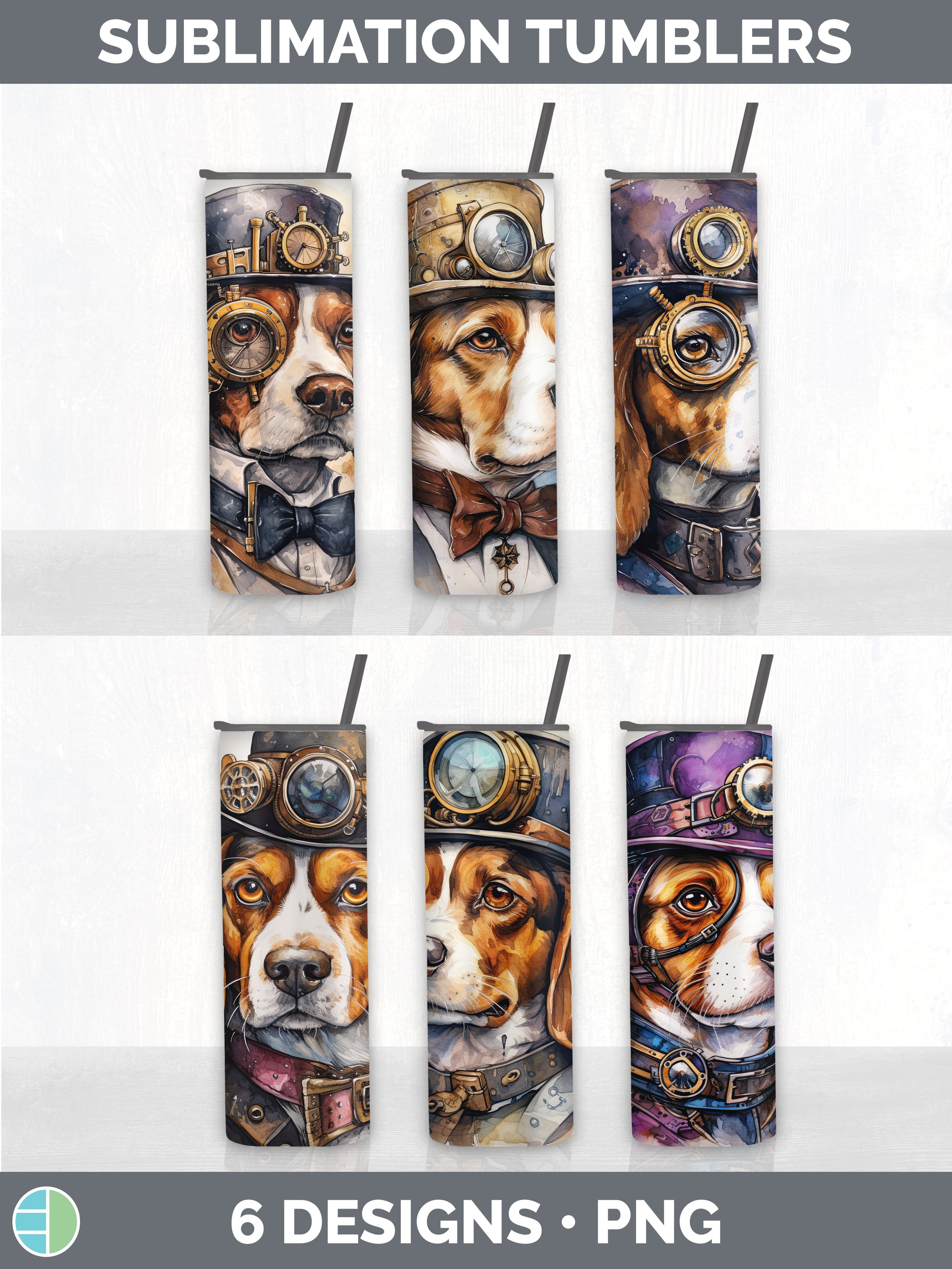 Steampunk Beagle Dog Tumbler | Sublimation 20 oz Skinny Tumb