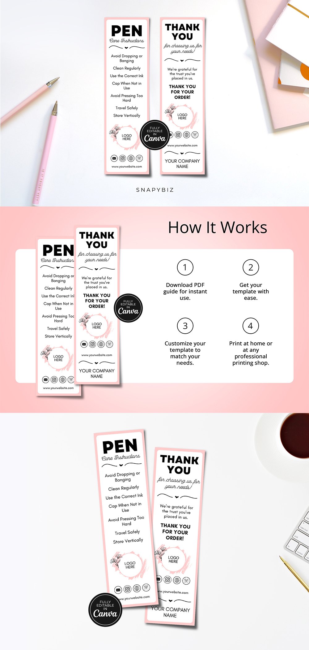 Pen Care Card Editable Template