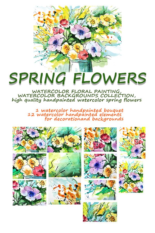 Spring flowers bouquet. Watercolor painting and (1132153)