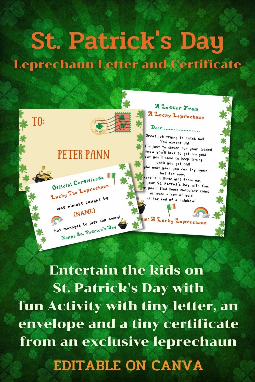 Customizable Leprechaun Letter&Leprechaun Trap Certificate