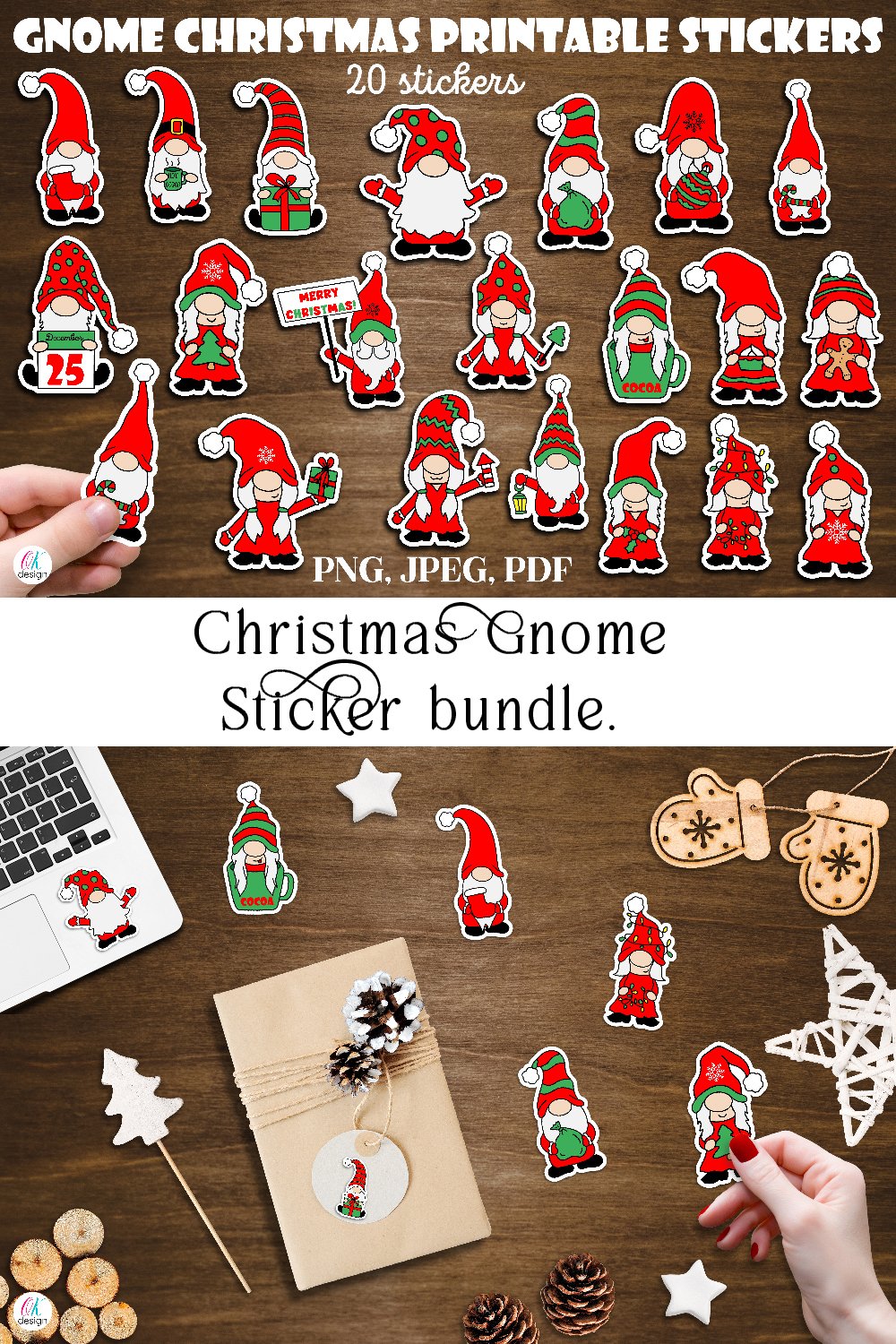 Gnome Christmas Stickers. Christmas sticker bundle.