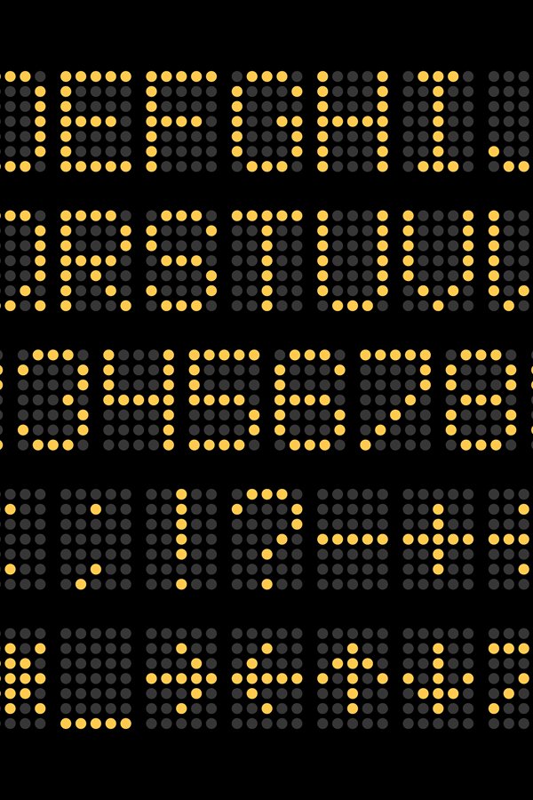 Led display font. Dot light english alphabet, electronic dig