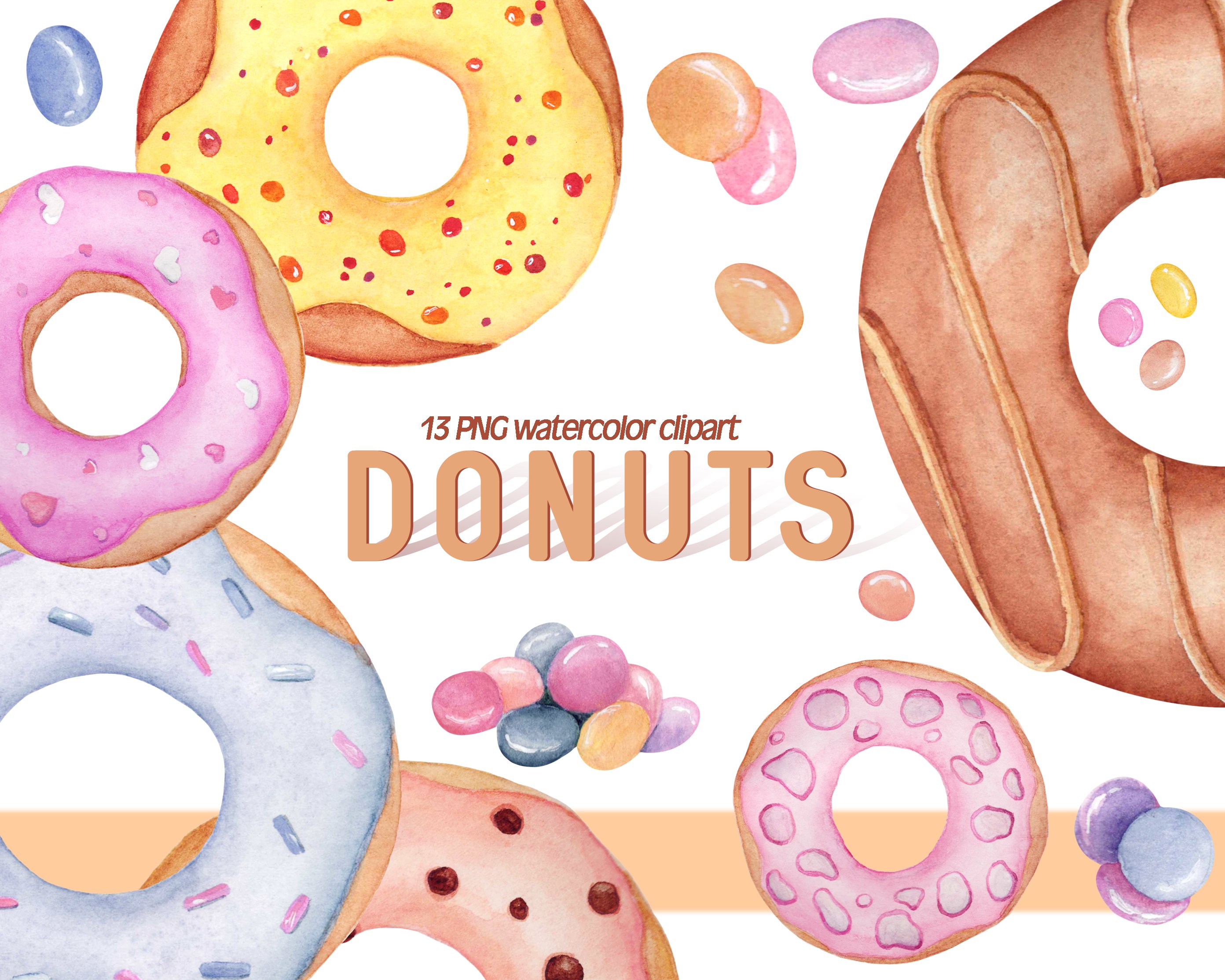 Watercolor Donut clipart for donut baby shower invitation