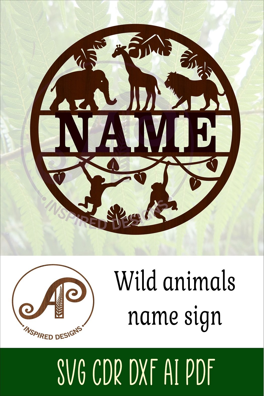 Wild animals name sign svg laser cut template