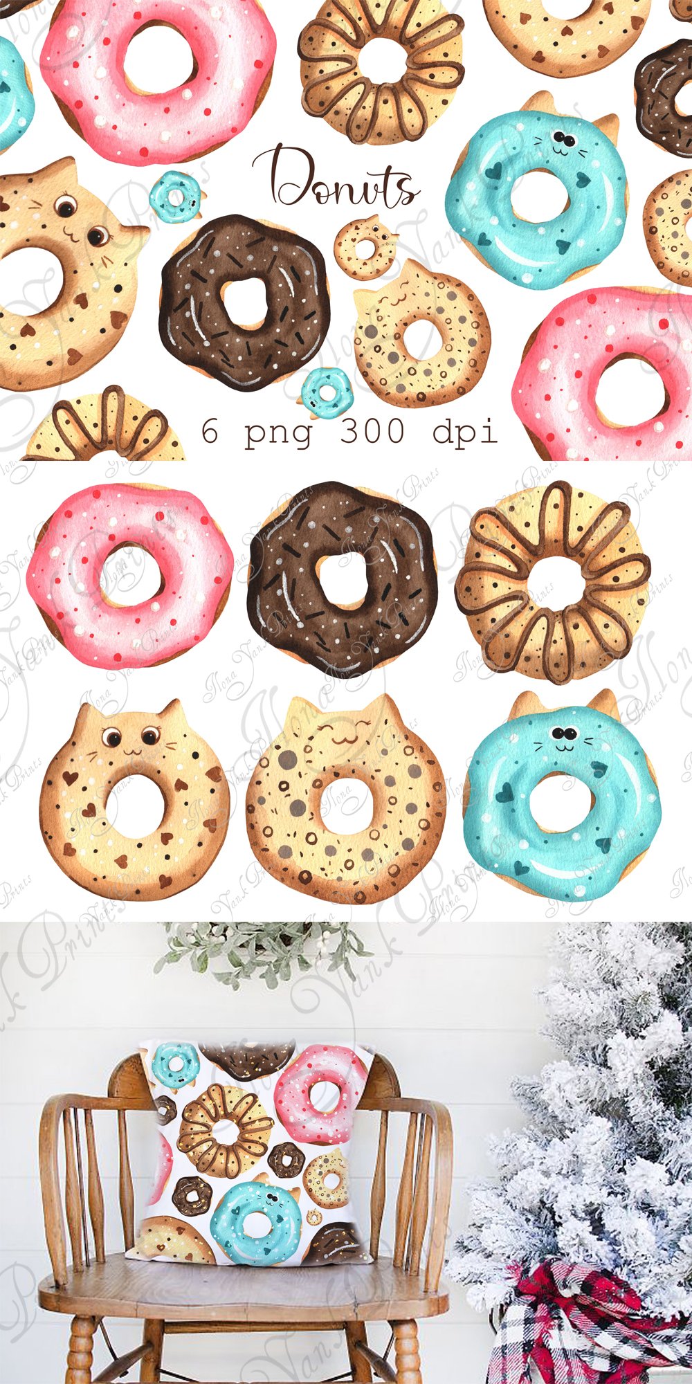 Watercolor donuts clipart | Cute donuts illustration PNG