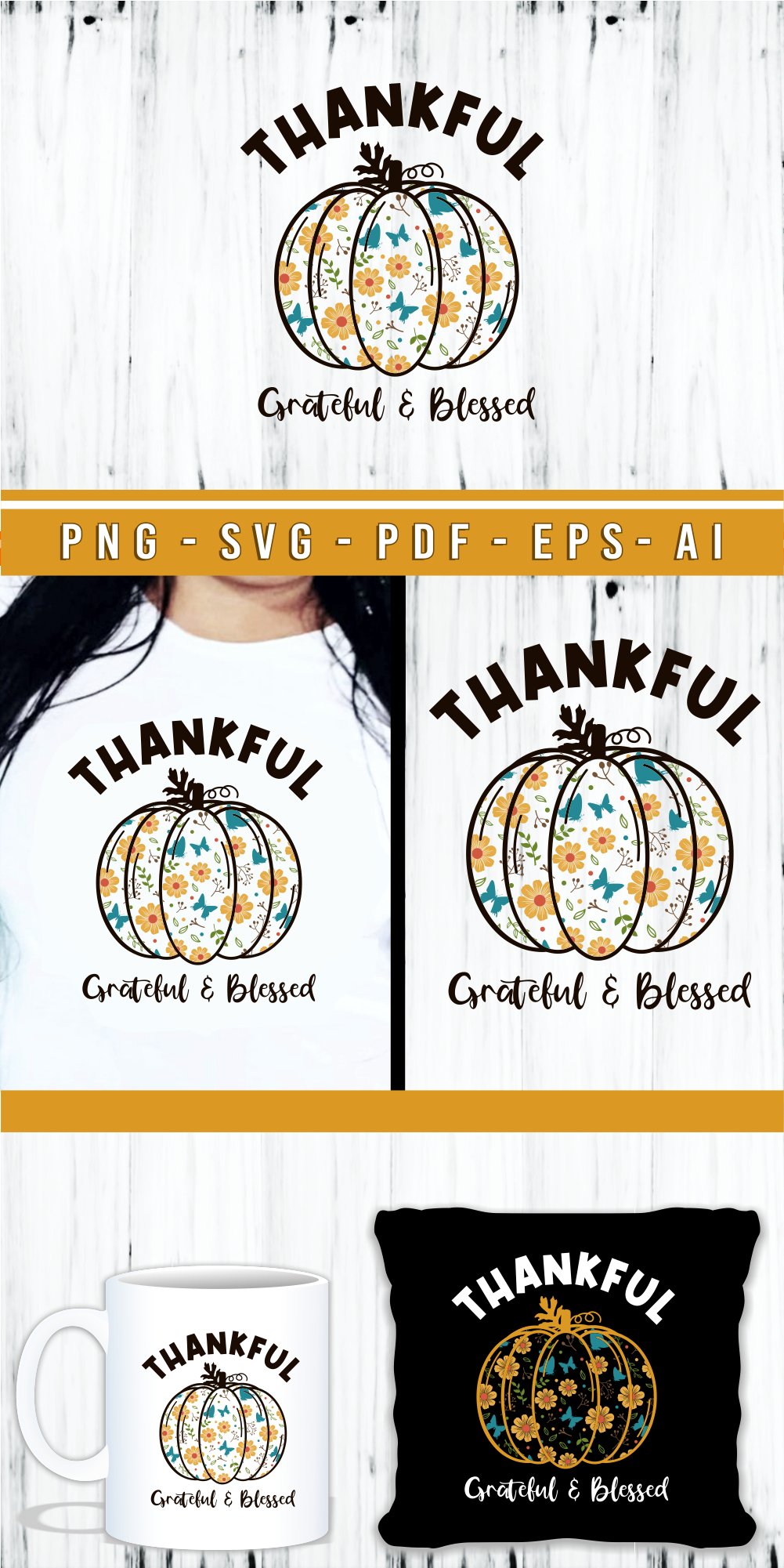 Thankful Grateful Blessed, Autumn SVG, Fall SVG Design