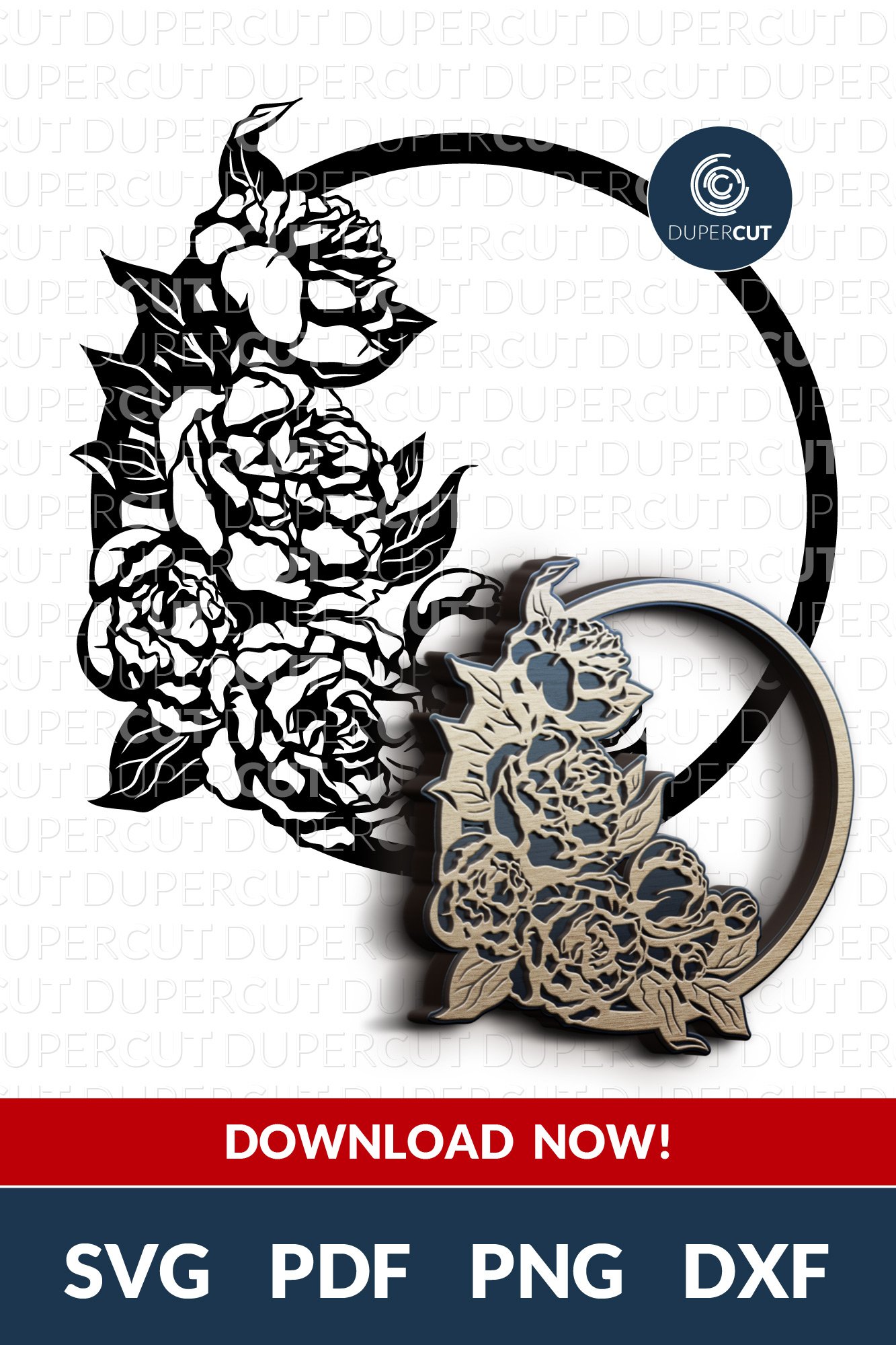 Peony Wreath - Layered - SVG / PDF / DXF