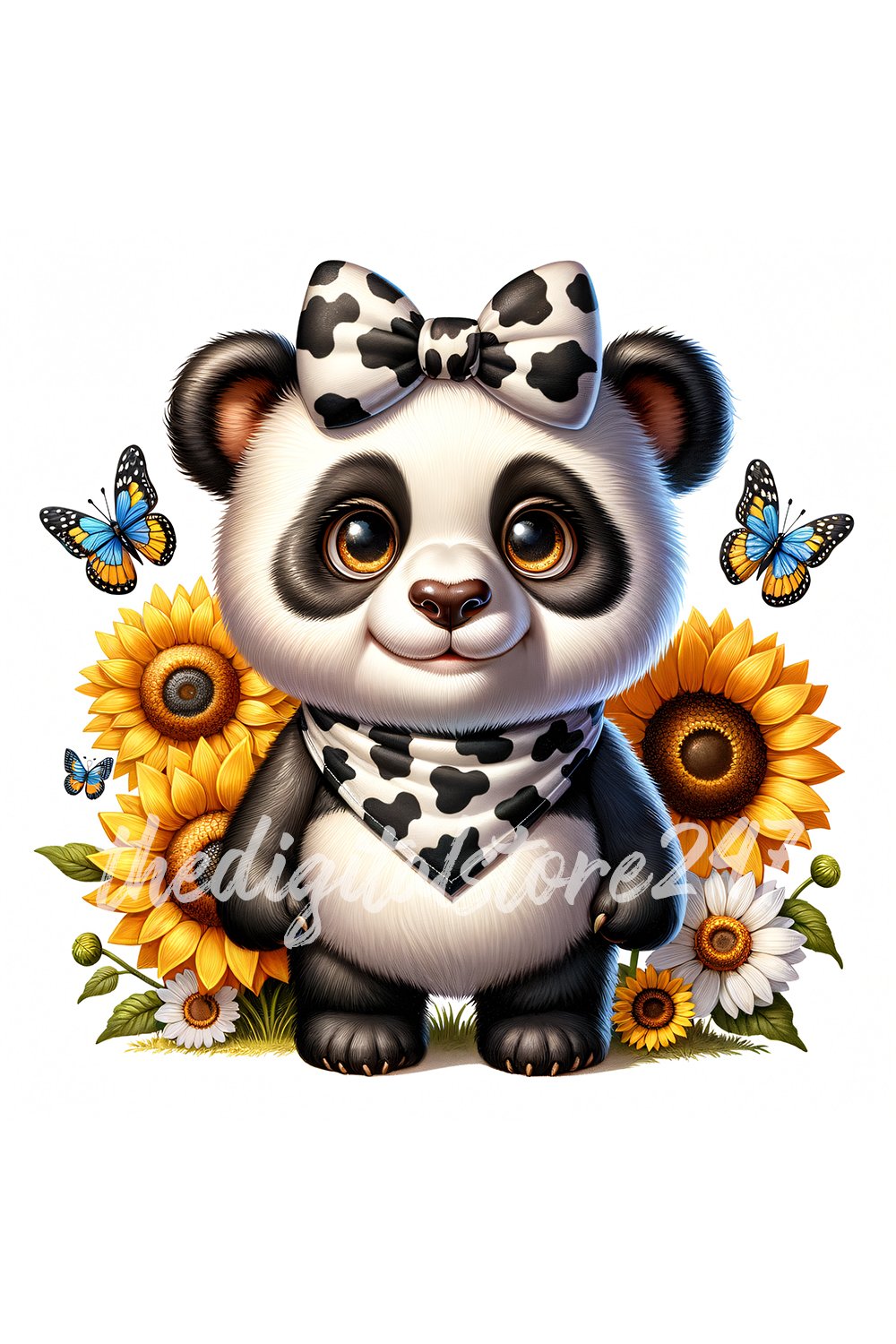 Cute Panda with Sunflowers JPG File (3551350)