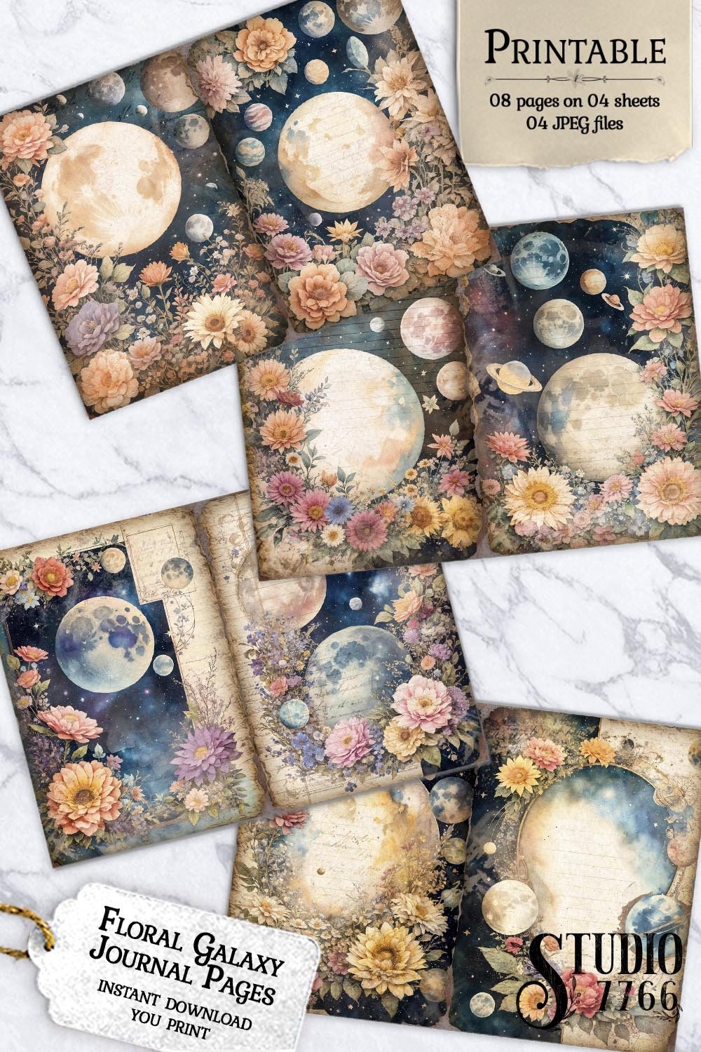 Floral Galaxy Junk Journal Pages