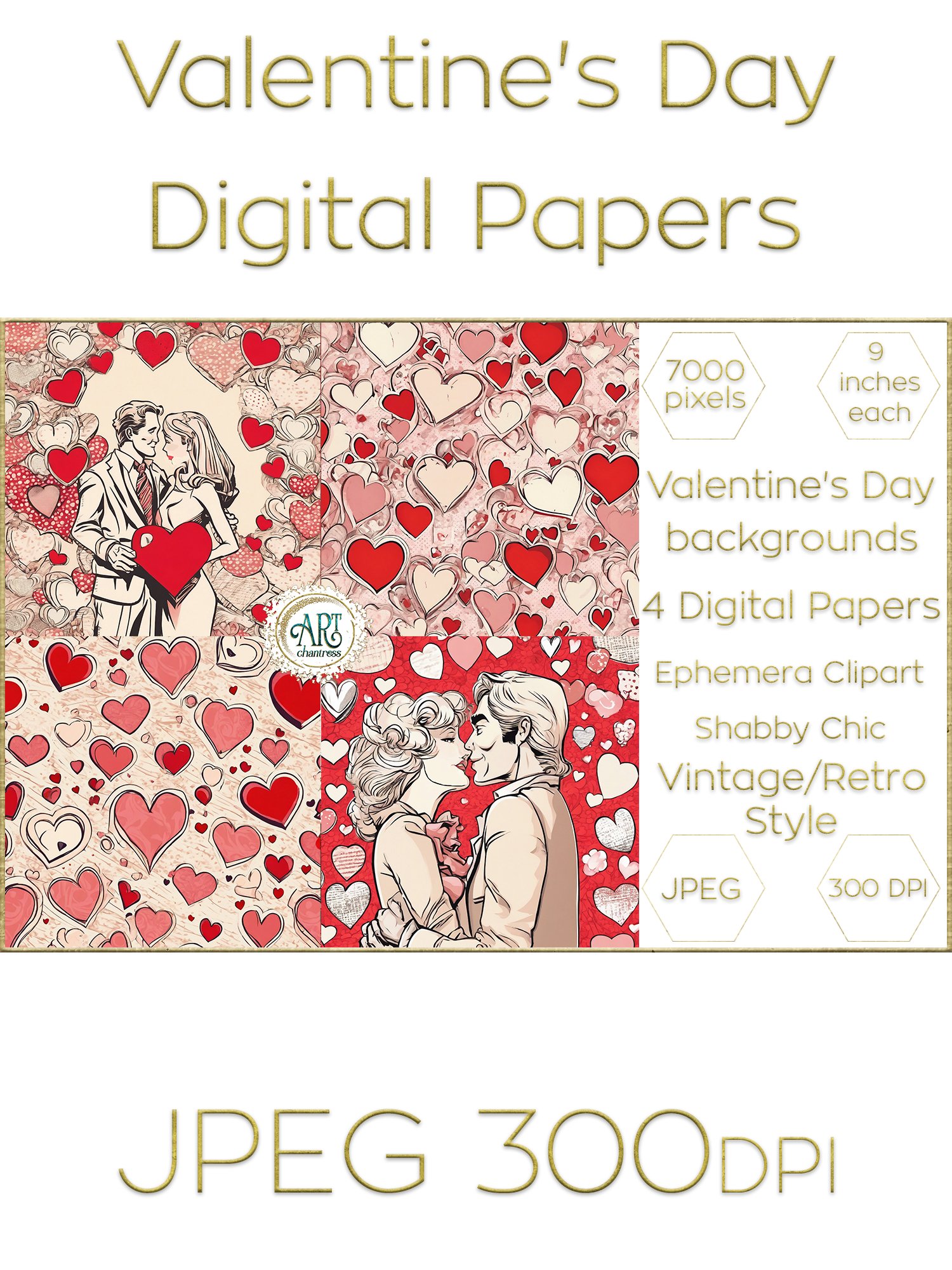 Watercolor Vintage Valentines Day Digital Paper (3010400)
