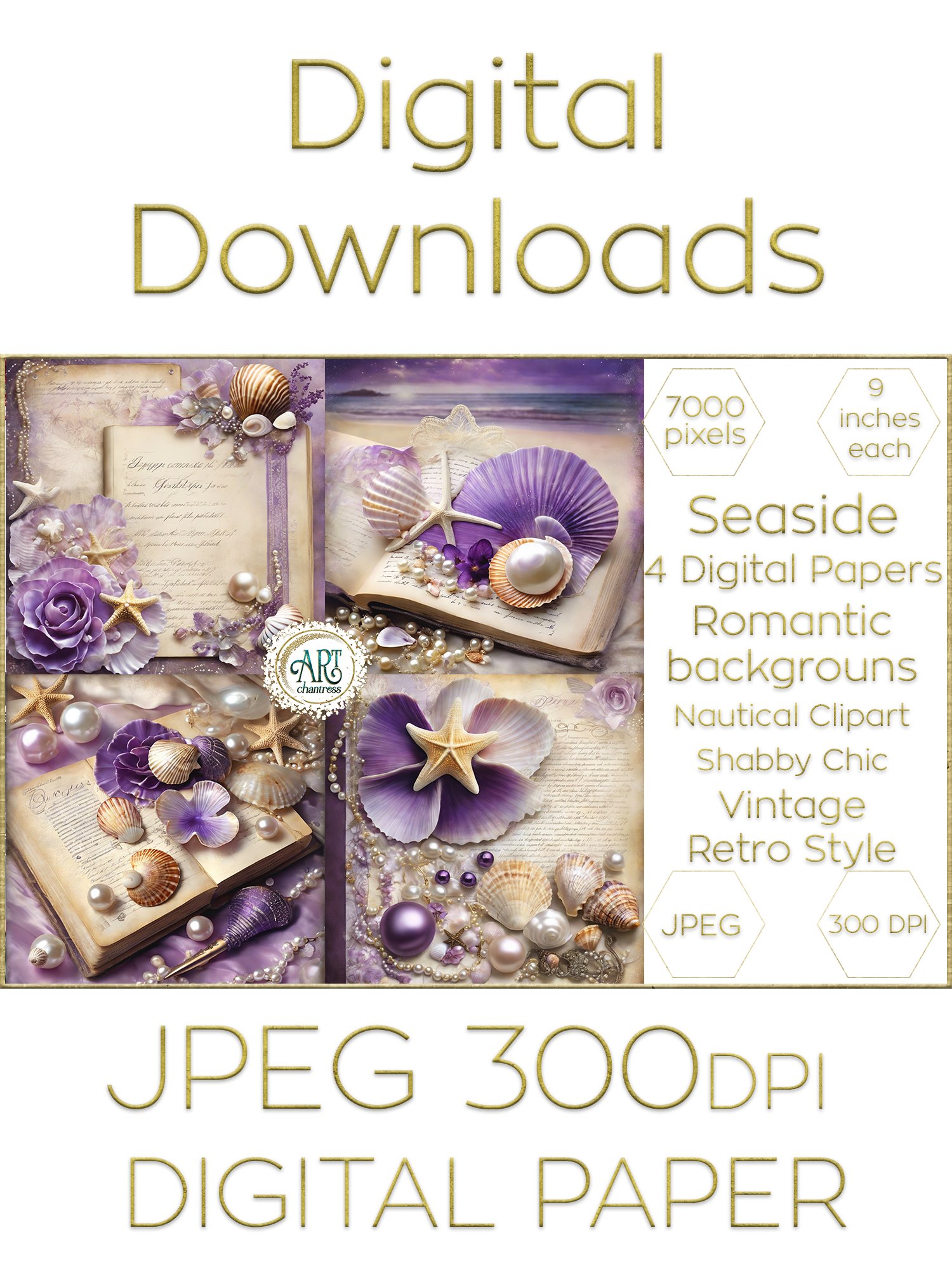 Vintage Cosy Beach Seaside Romantic Digital Papers (3971945)