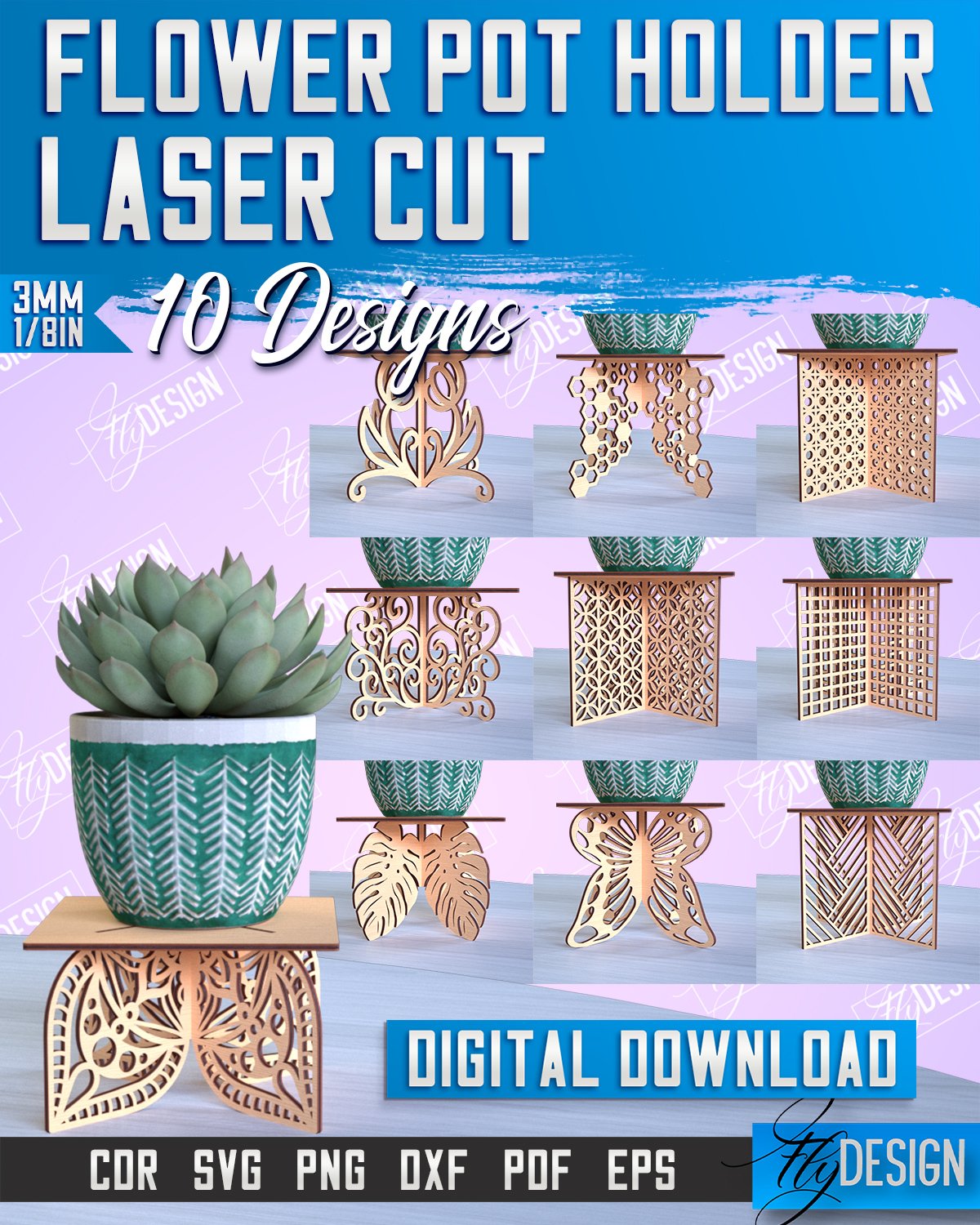 3D Plant Stand Laser|Flower Pot Holder Laser Cut|Home Decor