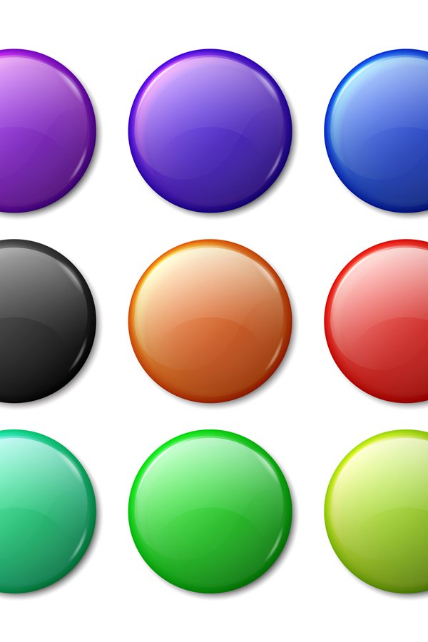 Round badge mockup. Circle magnet 3D badge, simple glossy pl