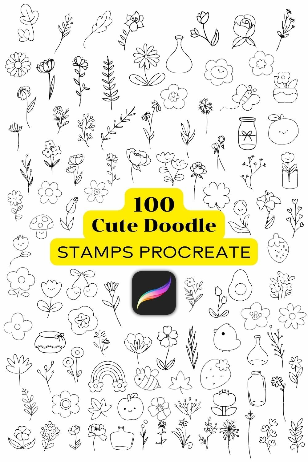 100 Cute Doodle Stamps Procreate