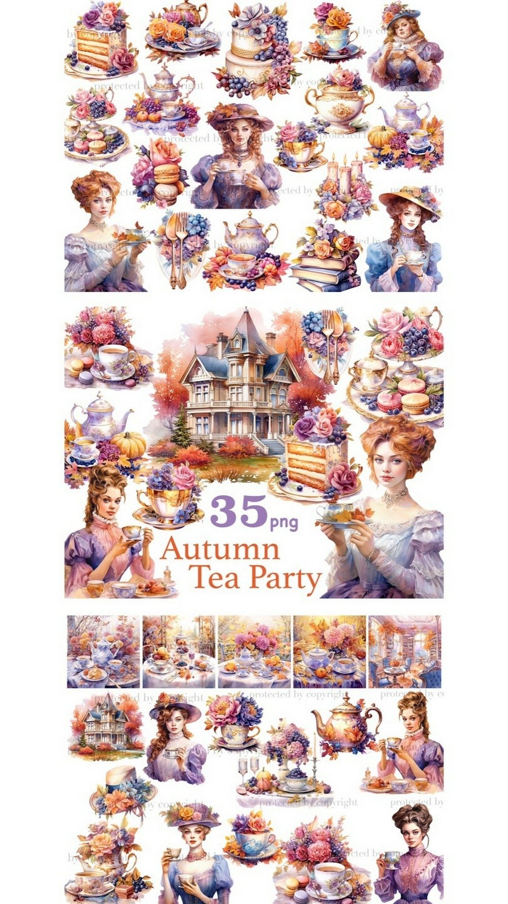 Autumn Clipart Bundle | Tea Party PNG