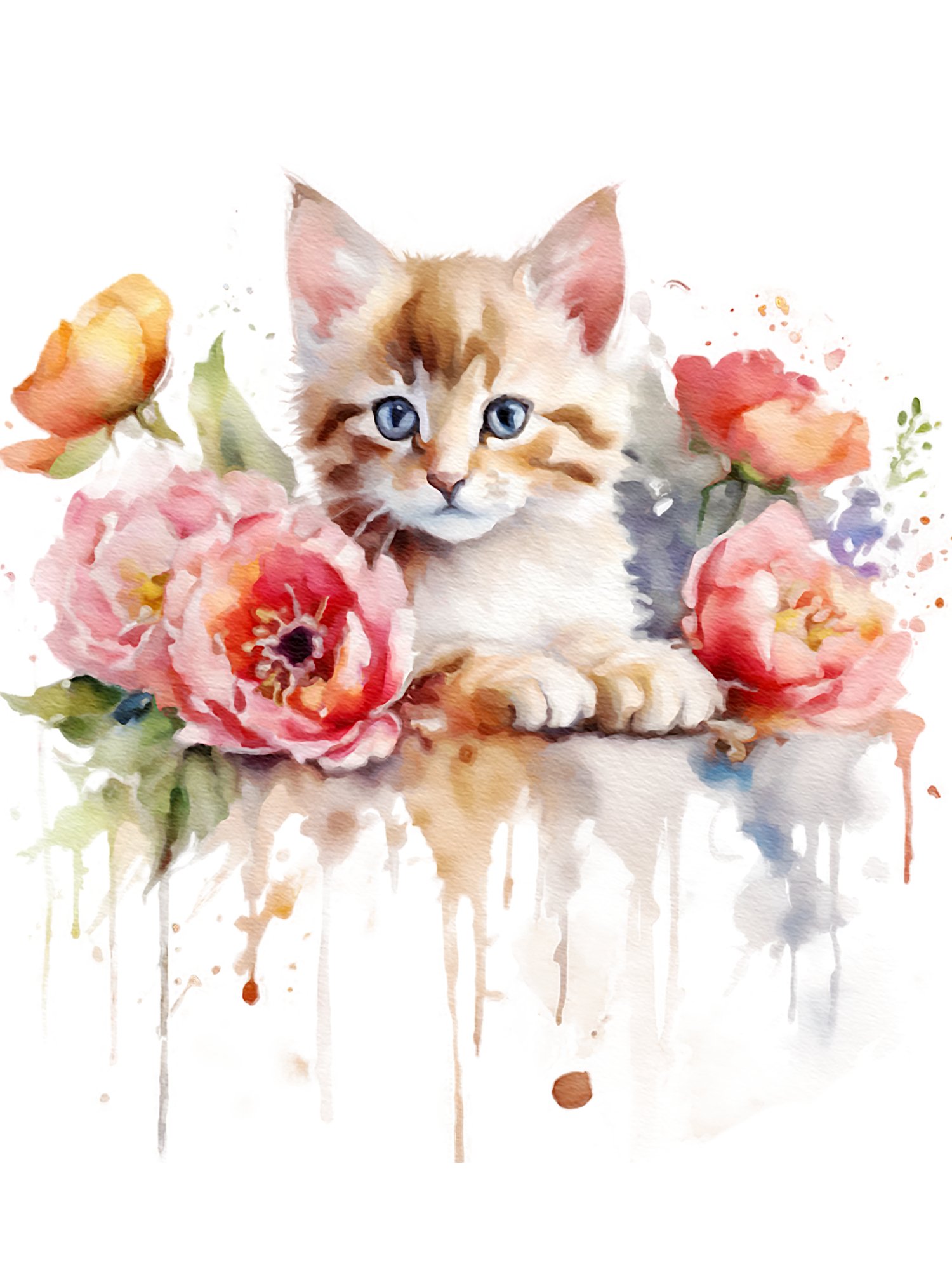 Sublimation Tumbler Wrap Watercolor Kitten Flowers (2872023)