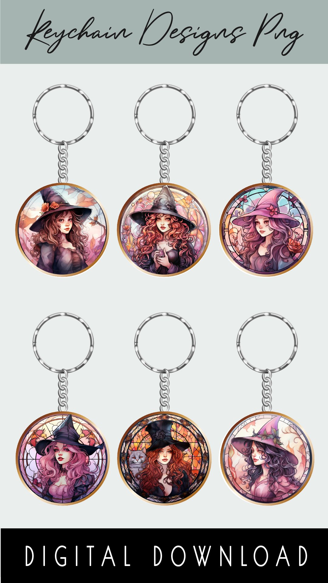Halloween Witch Keychain Sublimation Bundle, Stained Glass