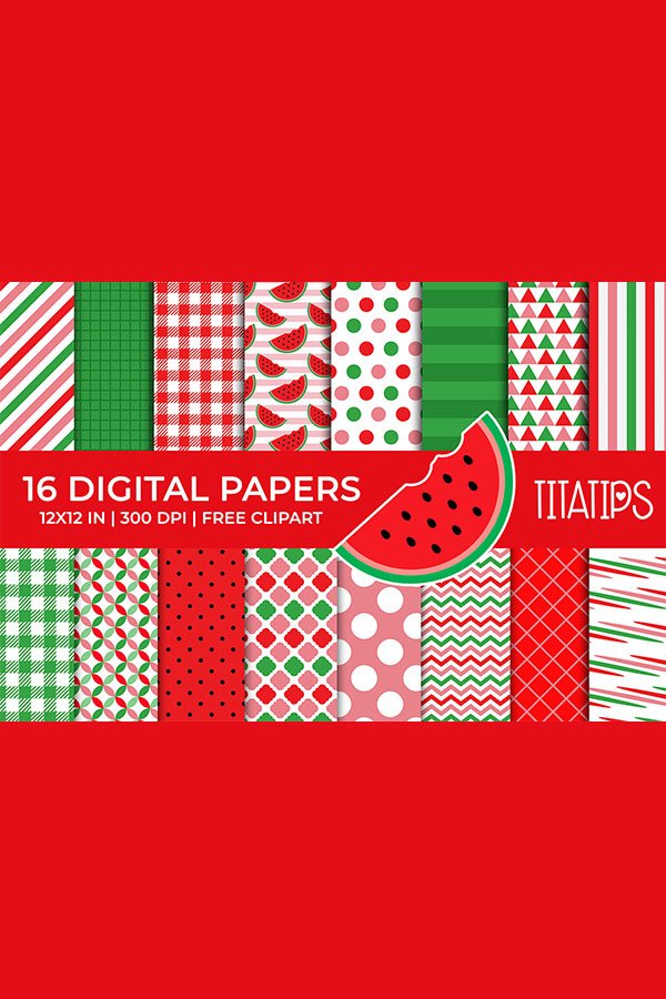 Summer Digital Papers Set, Free Watermelon Fruit Clipart