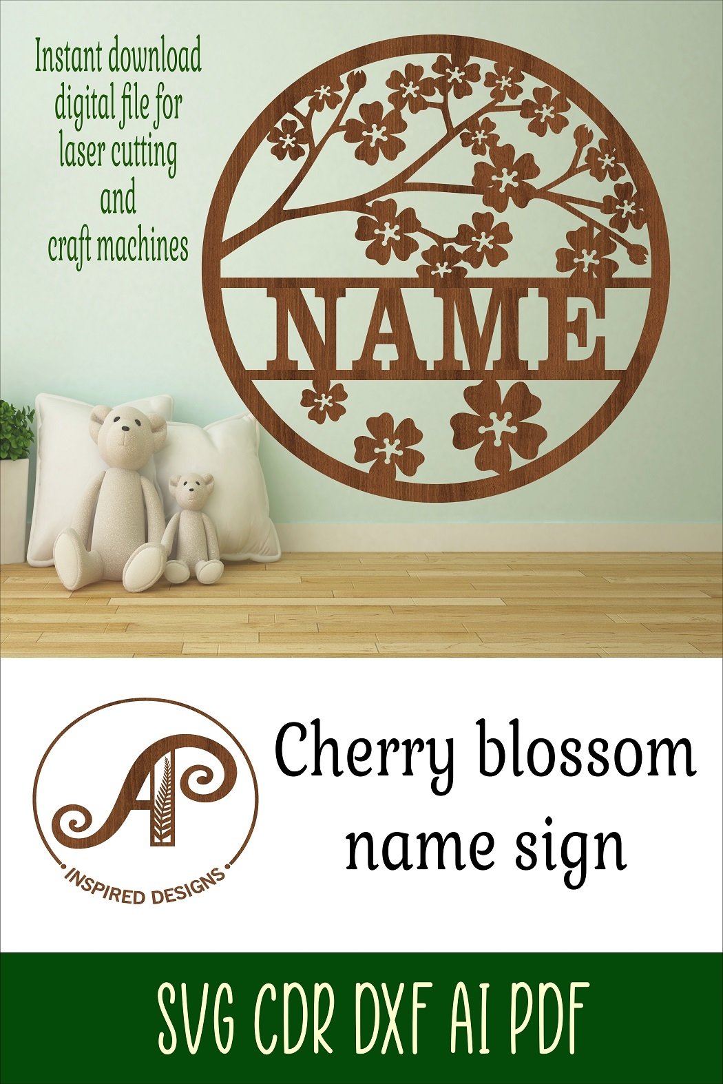 Cherry blossom name sign svg laser cut template