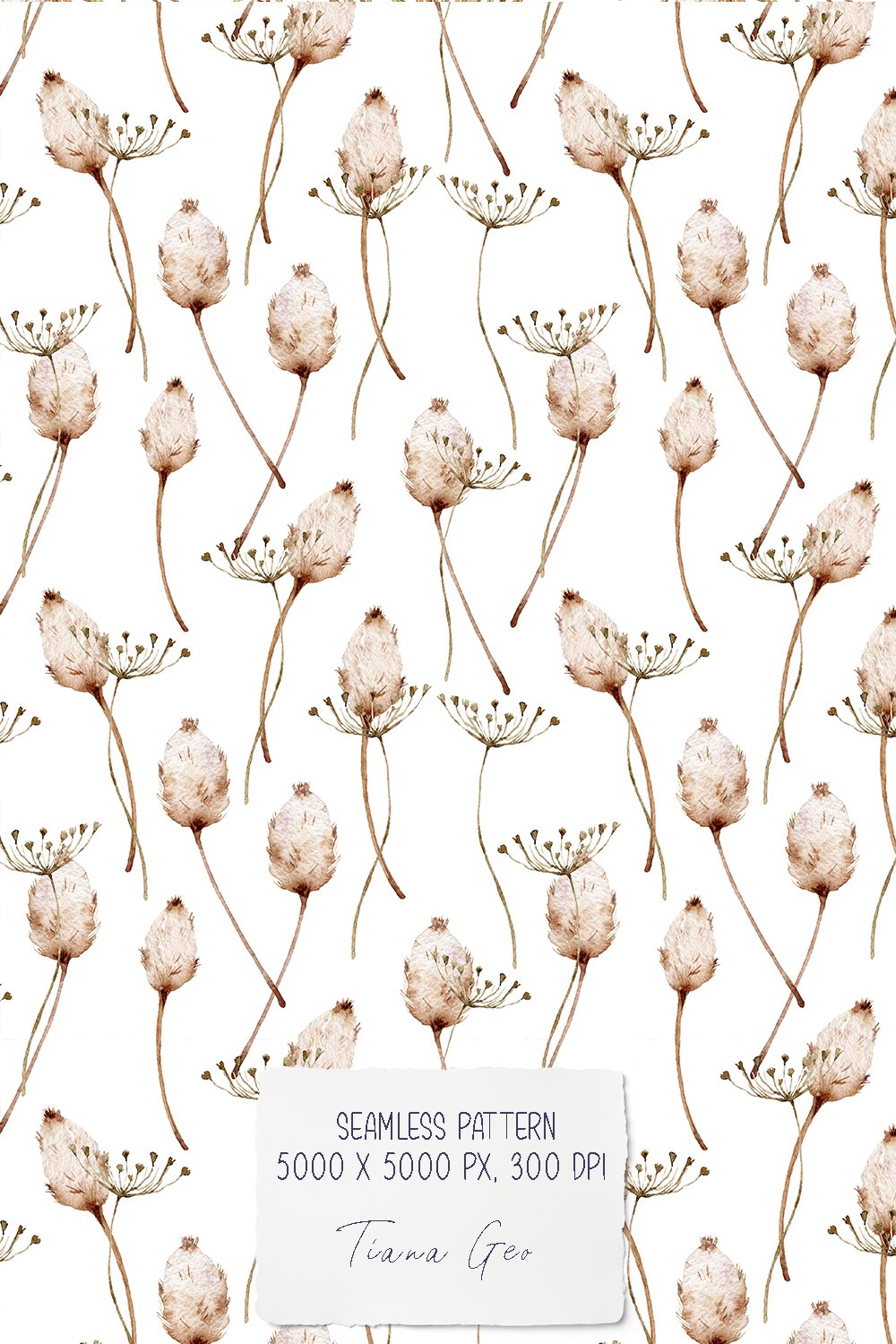 Watercolor boho floral seamless patterns / digital paper