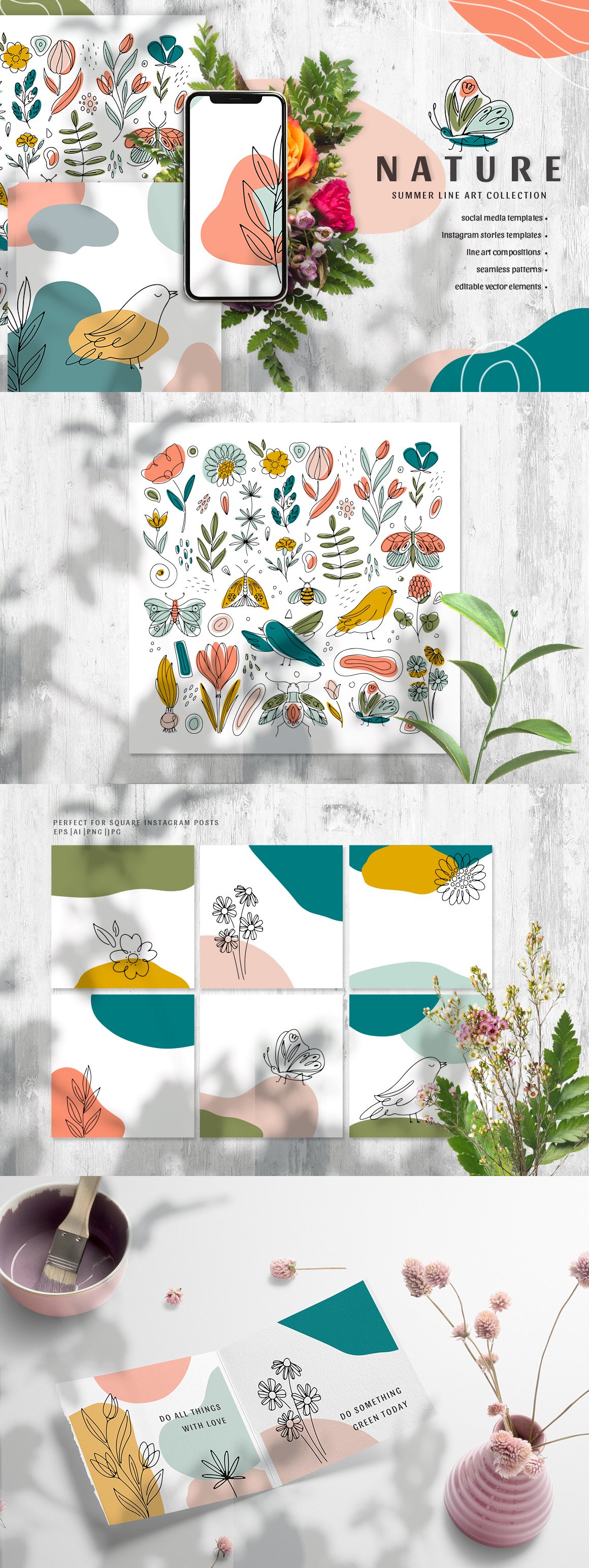 Nature - summer Line Art collection