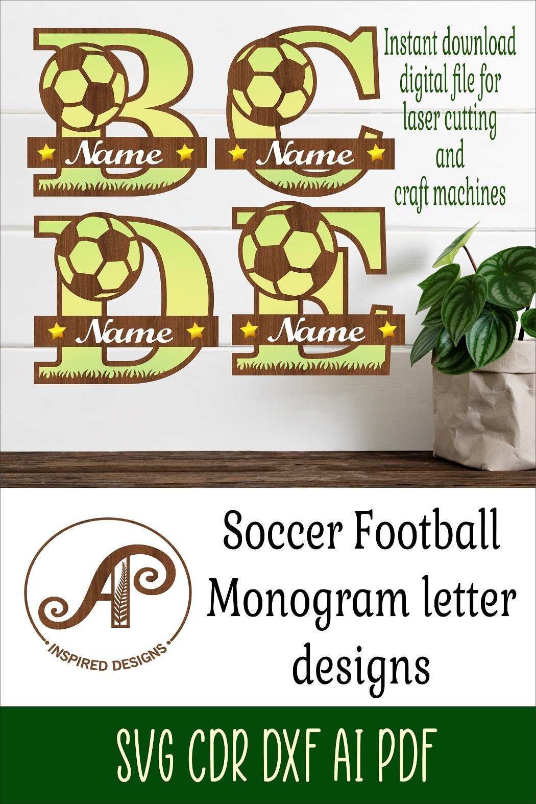 Soccer / football monogram letter bundle Name signs SVG