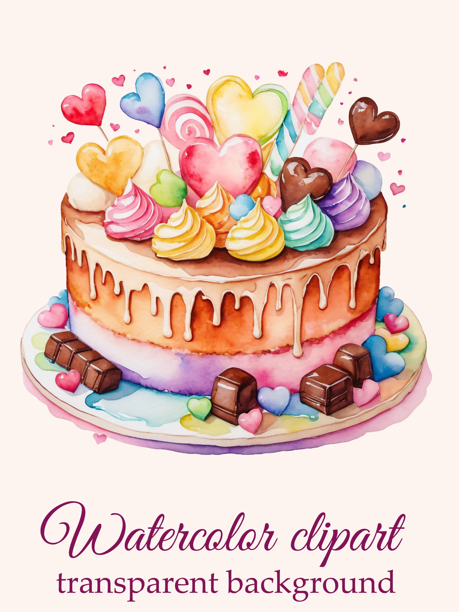 Watercolor Clipart Birthday Celebrations | Cake Illustration