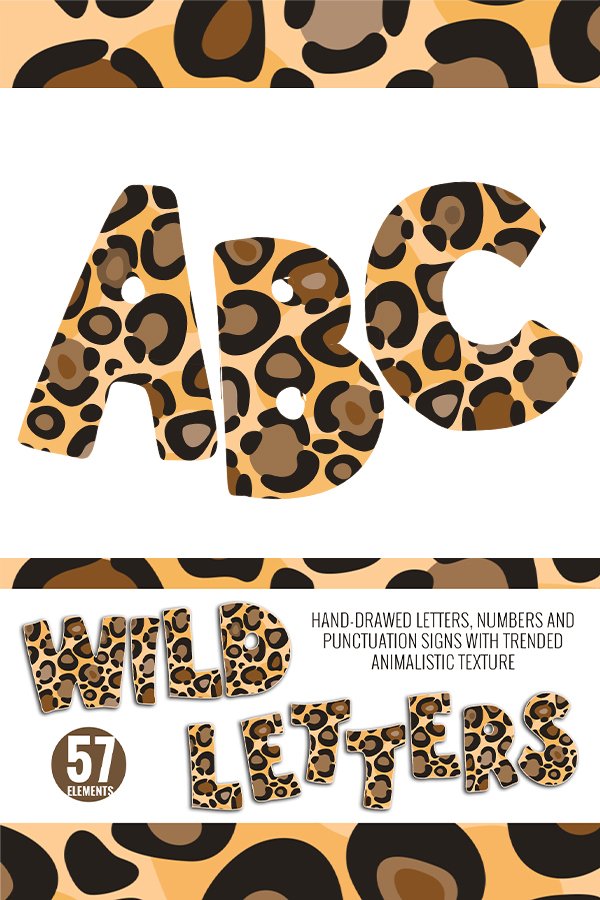 Latin alphabet with leopard print Clipart